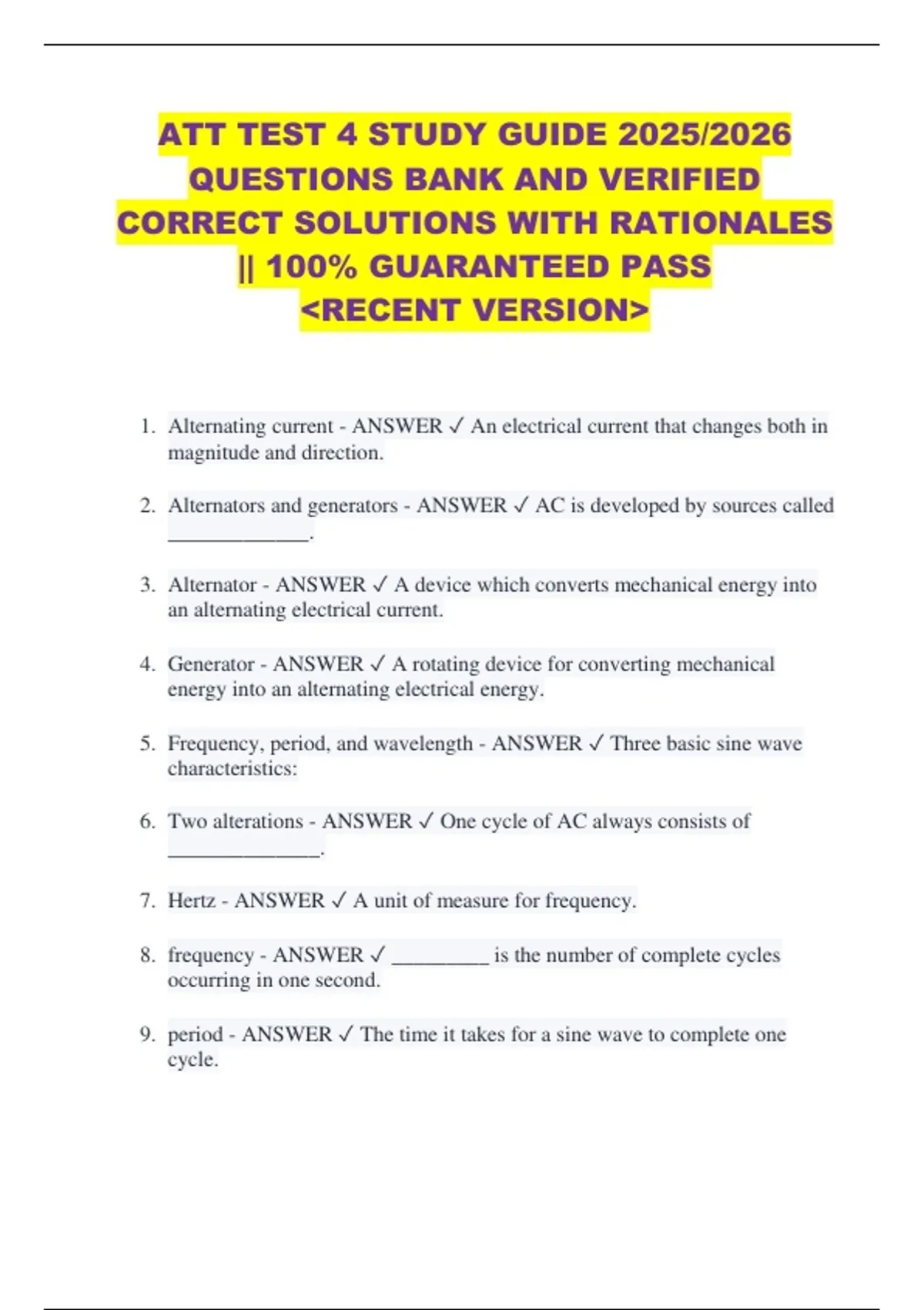 ATT TEST 4 STUDY GUIDE 2025/2026 QUESTIONS BANK AND VERIFIED CORRECT ...