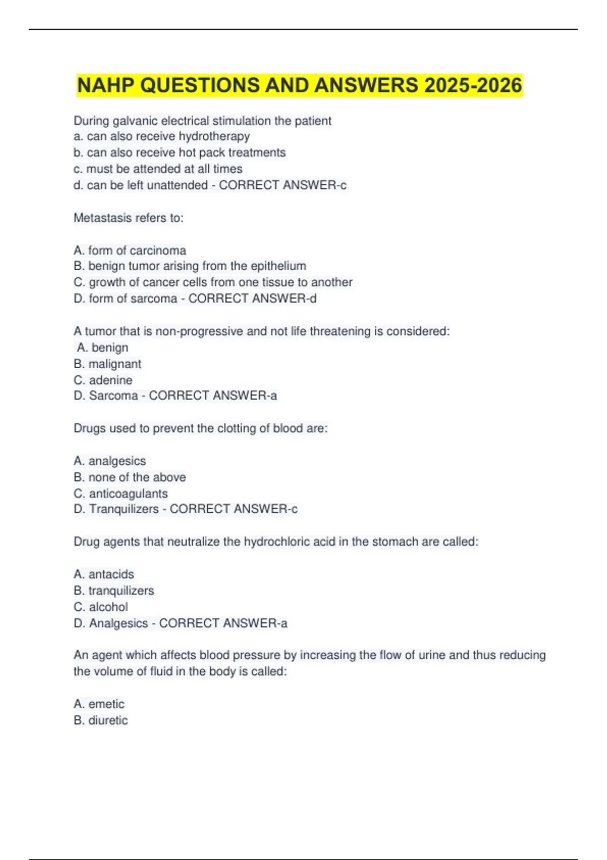 NAHP QUESTIONS AND ANSWERS - NAHP Dental Assistant - Stuvia US