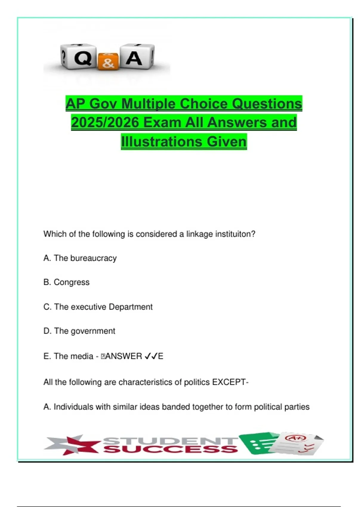 AP U.S. Government Multiple Choice Exam | 100+ Practice Questions ...