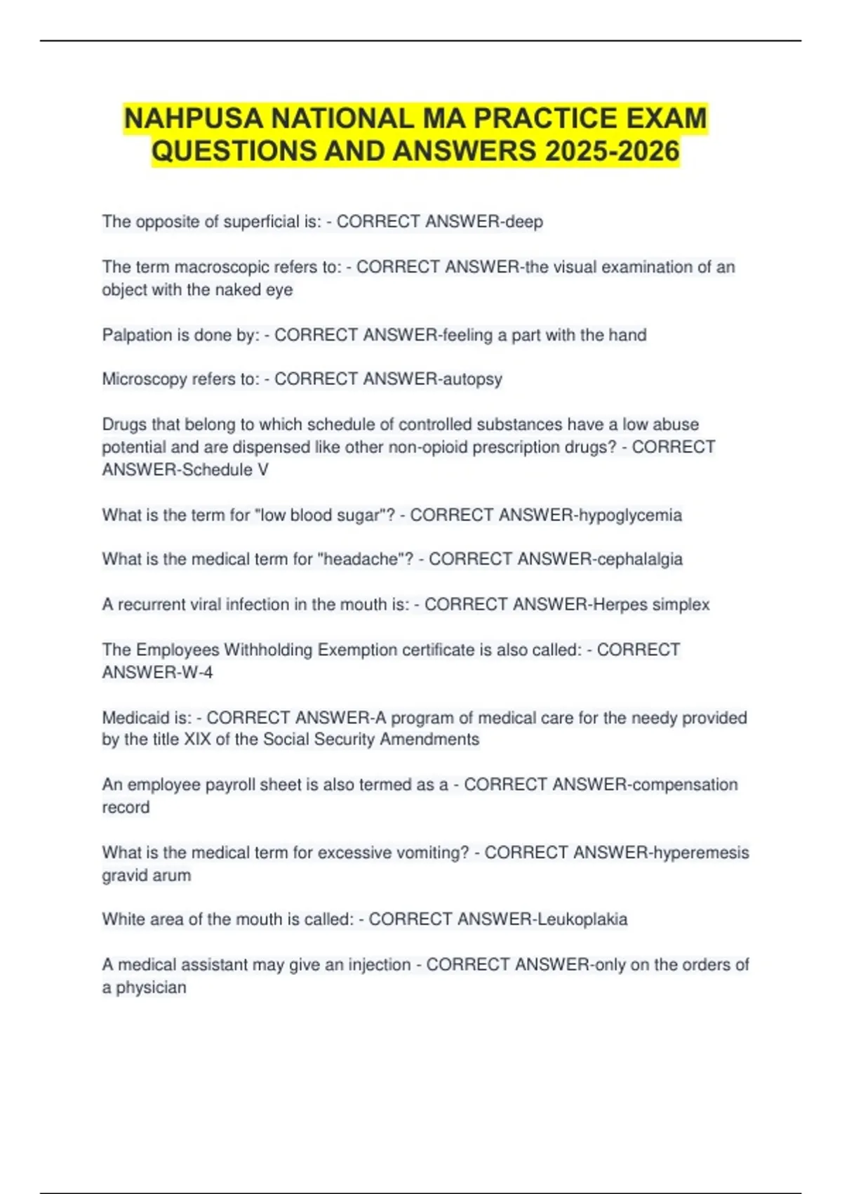 NAHPUSA National MA practice exam questions and answers - NAHPUSA ...