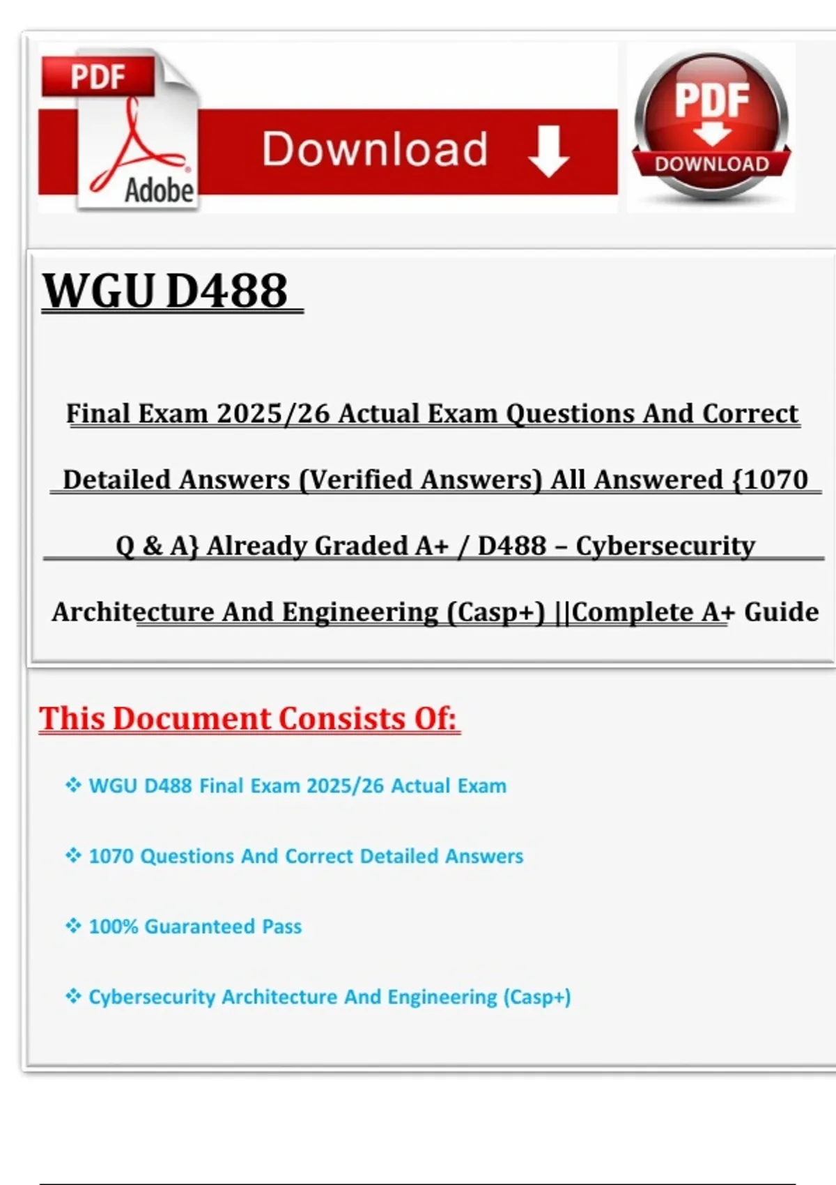 WGU D488 Final Exam 2025/26 Actual Exam Questions And Correct Detailed Answers (Verified Answers ...