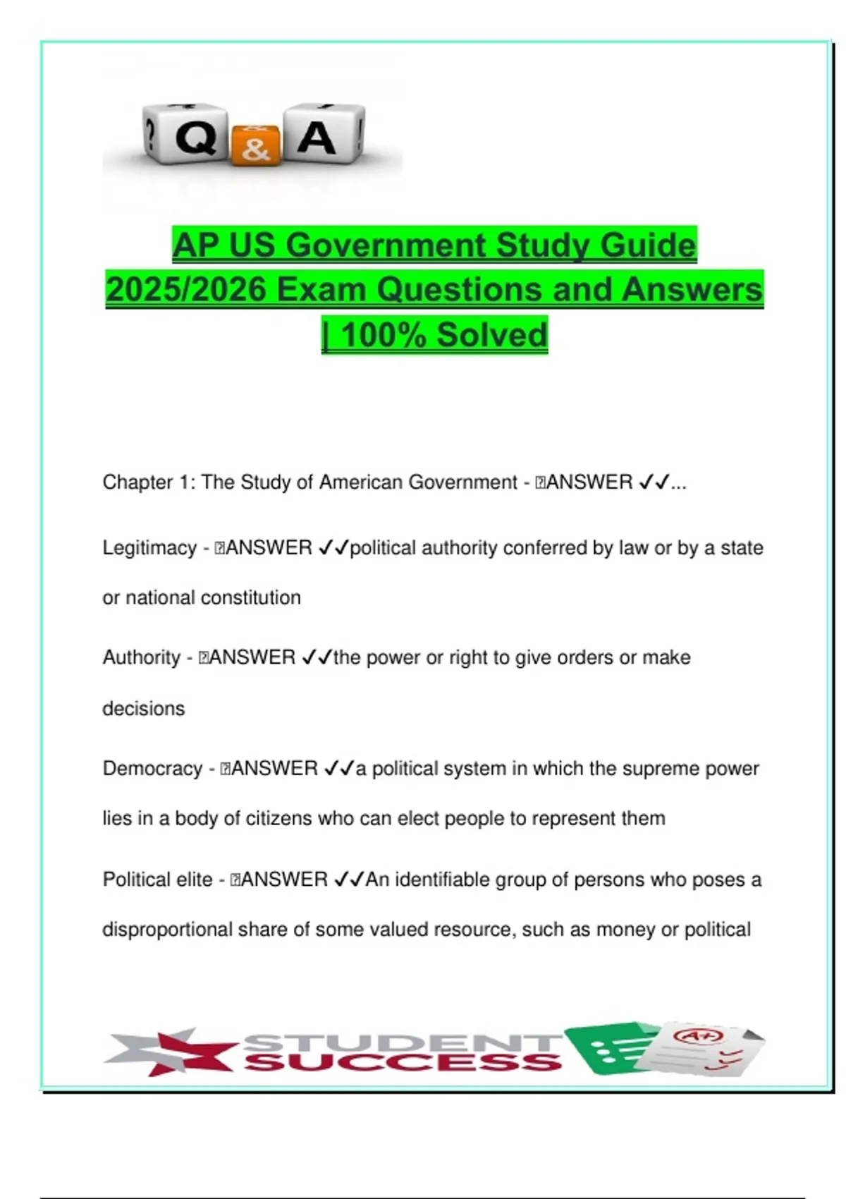 AP US Government and Politics – 100 Solved Questions | Constitution ...