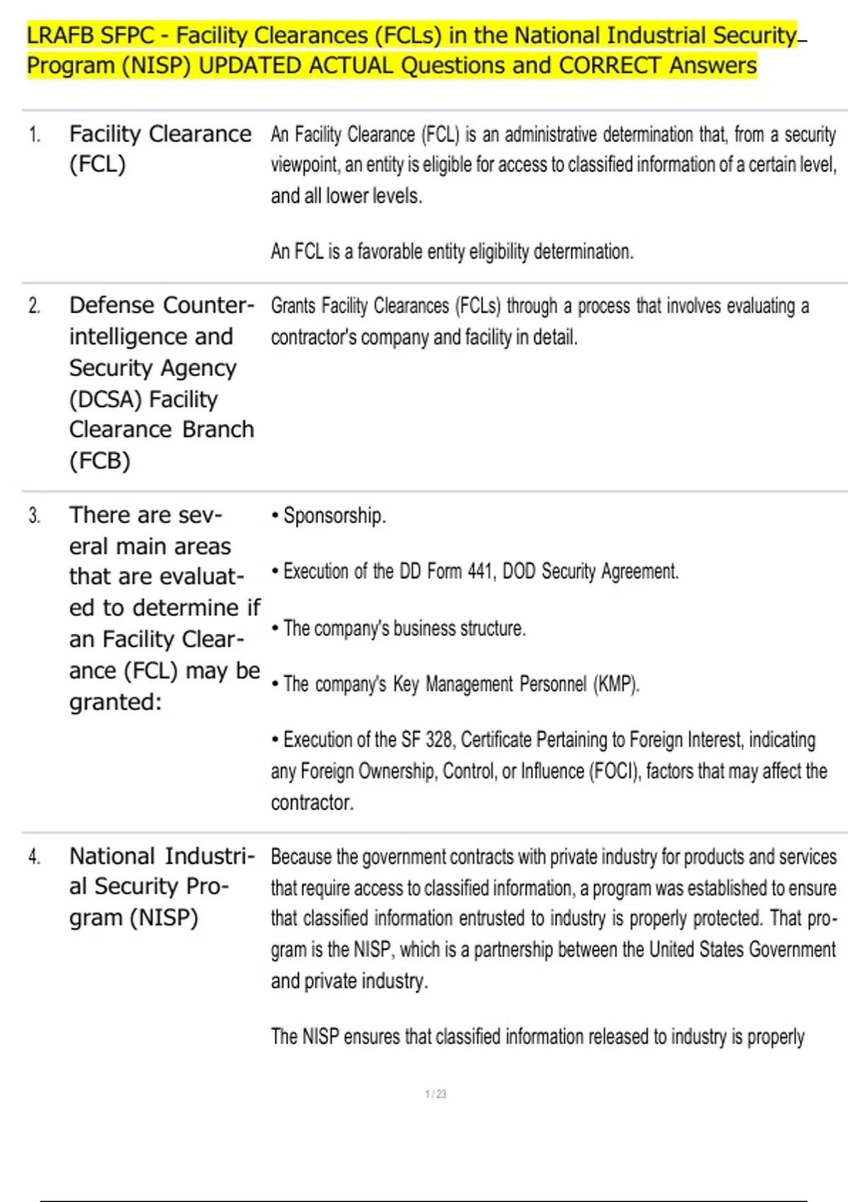 LRAFB SFPC - Facility Clearances (FCLs) in the National Industrial ...