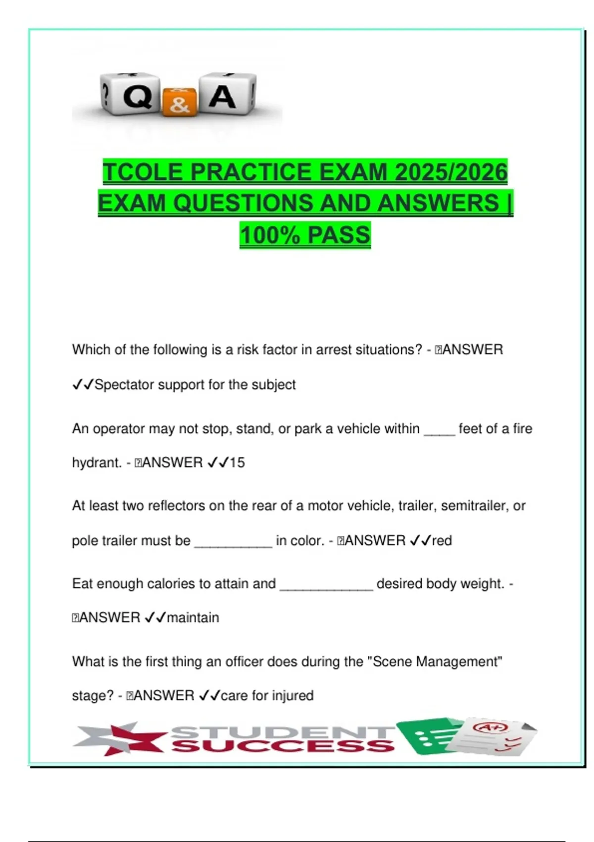 TCOLE Practice Exam (2025/2026) – 100+ Questions with Verified Answers ...