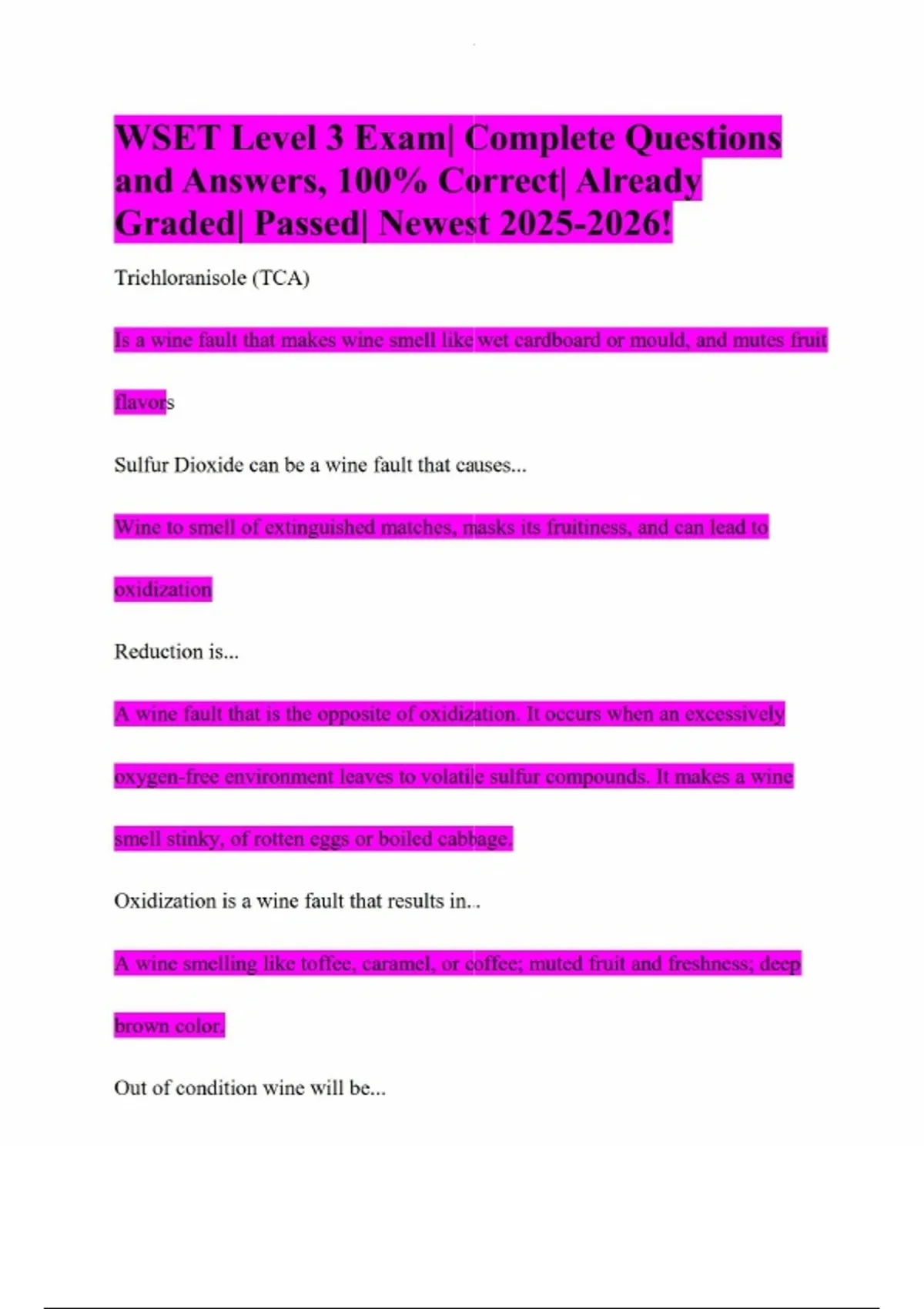 WSET Level 3 Exam| Complete Questions and Answers, 100% Correct ...