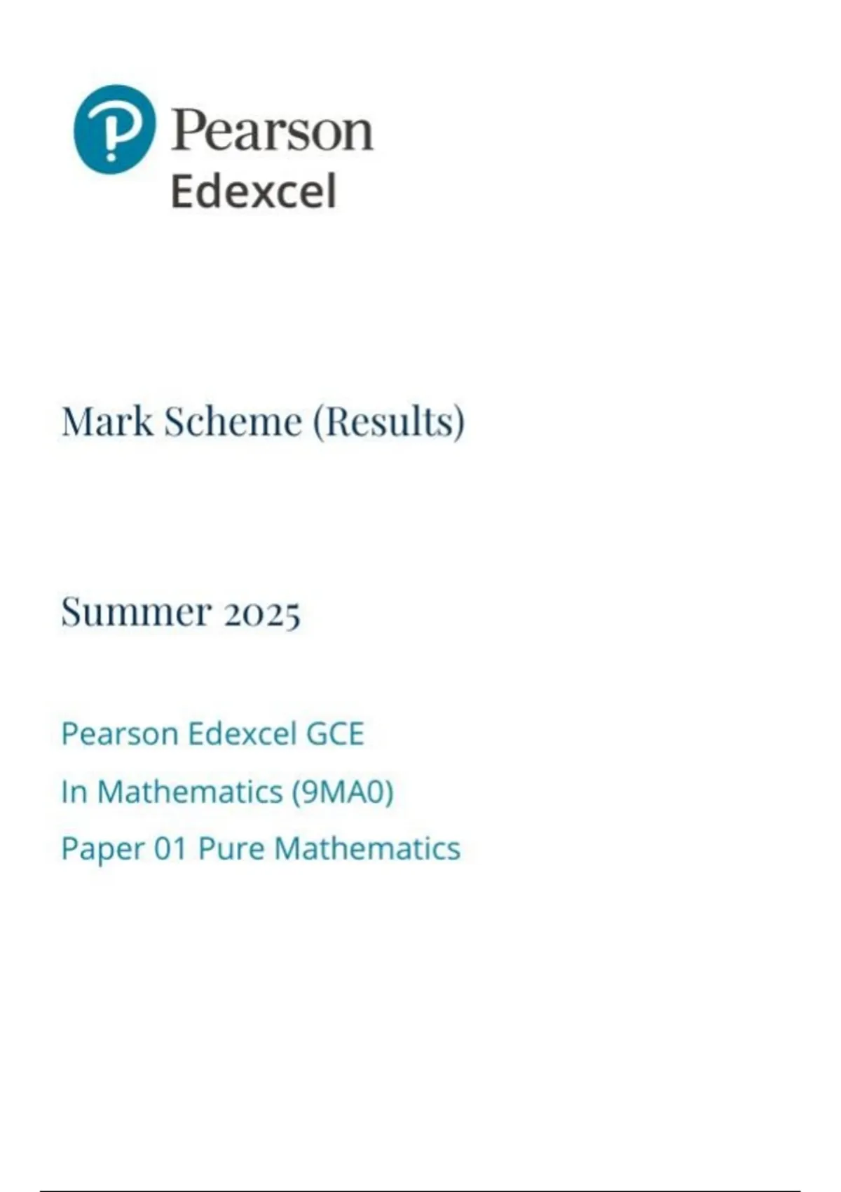 EDEXCEL mathematics 9ma0-01 paper 1: pure mathematics 1 mark scheme ...
