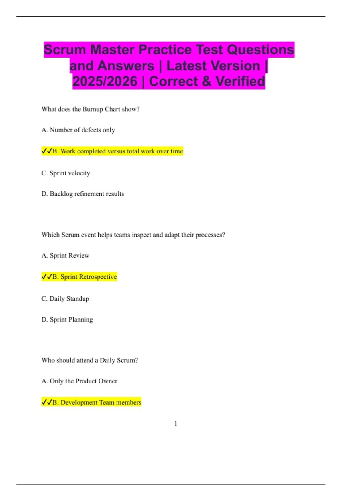 Scrum Master Practice Test Questions and Answers | Latest Version ...