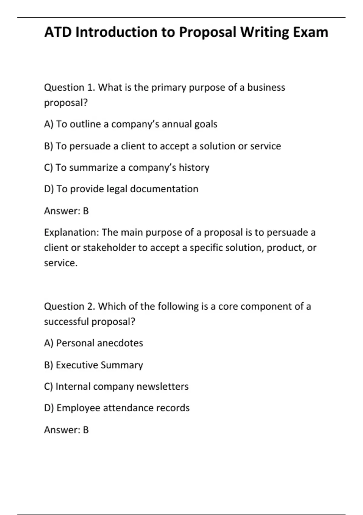 ATD Introduction to Proposal Writing Exam - Computer - Stuvia US