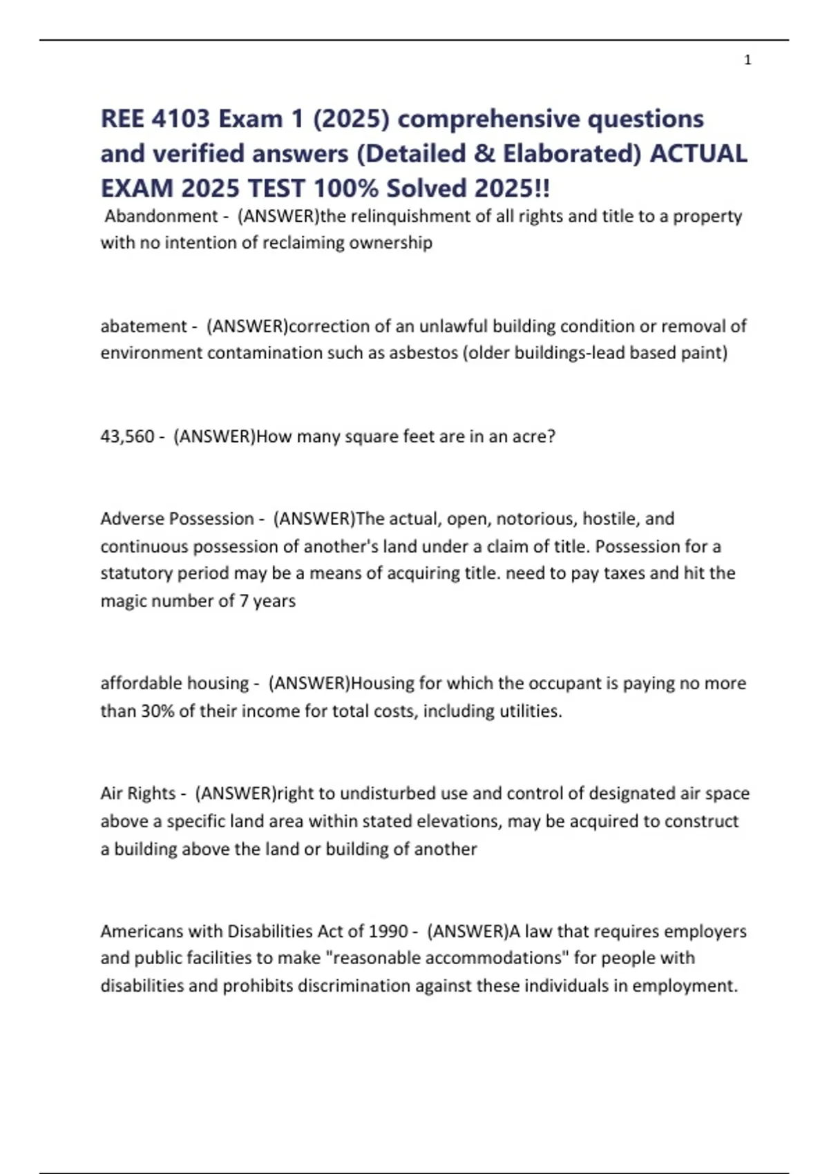 REE 4103 Exam 1 (2025) comprehensive questions and verified answers ...
