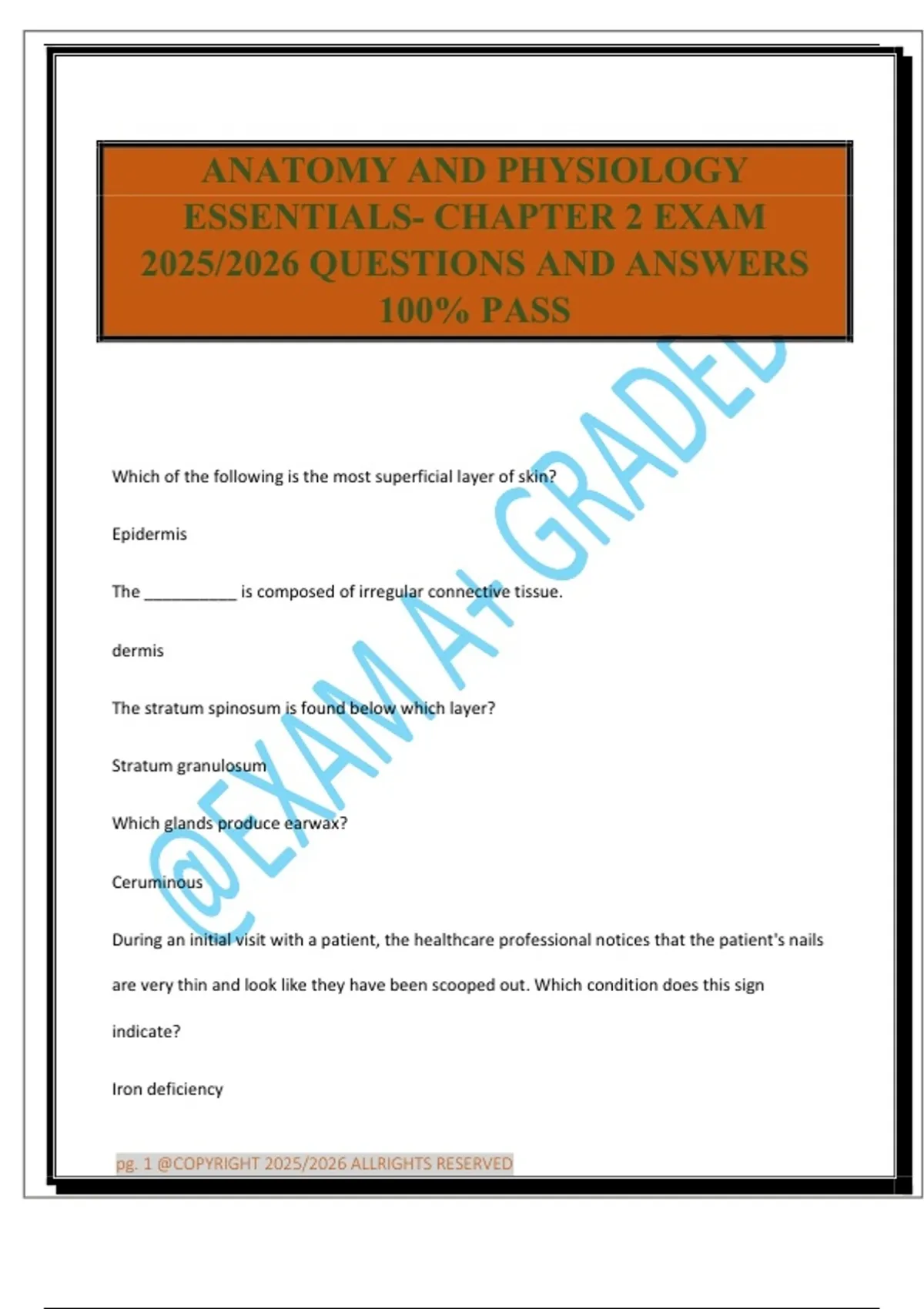 ANATOMY AND PHYSIOLOGY ESSENTIALS- CHAPTER 2 EXAM 2025/2026 QUESTIONS ...