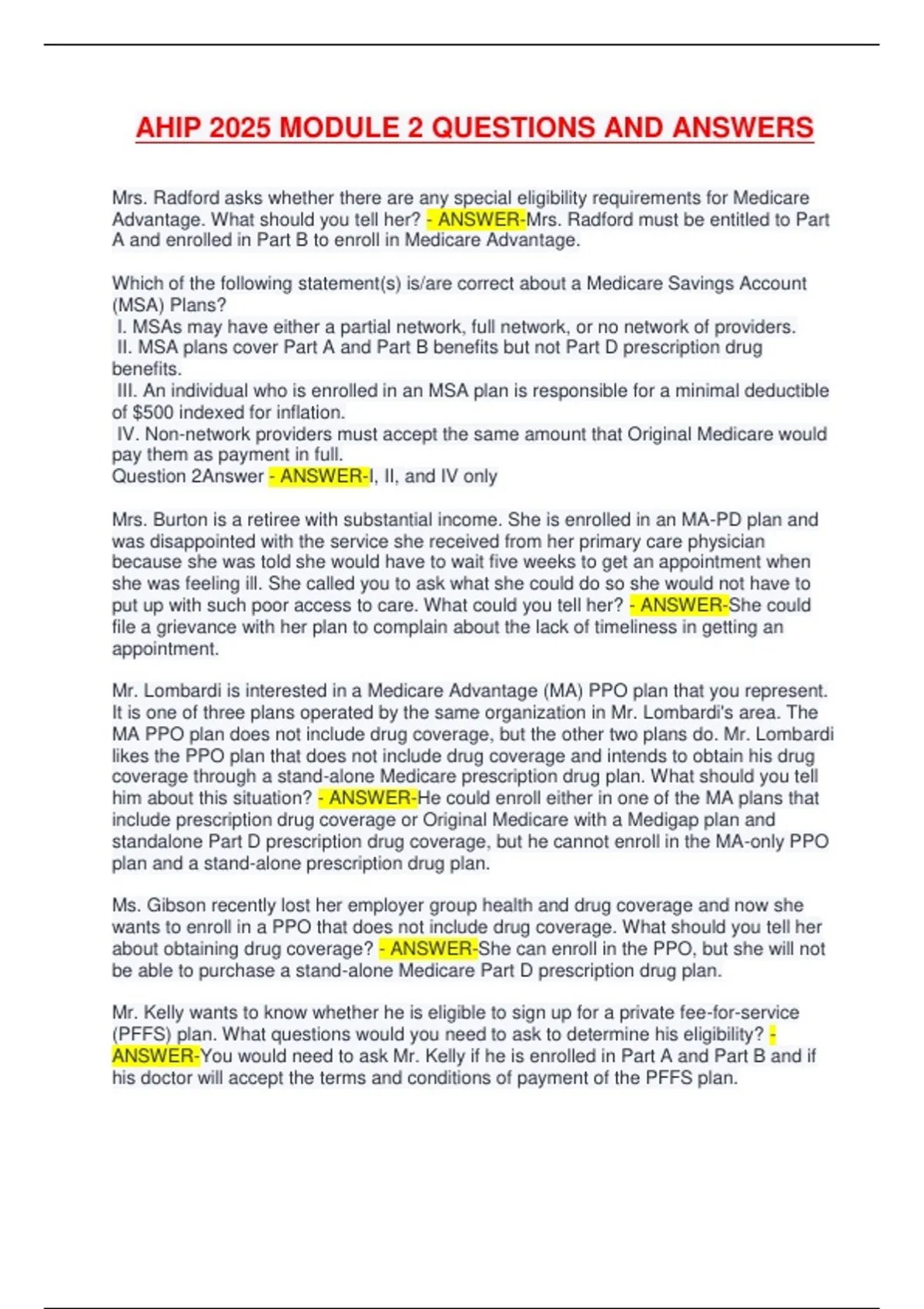 AHIP 2025 MODULE 2 QUESTIONS AND ANSWERS - Ahip - Stuvia US