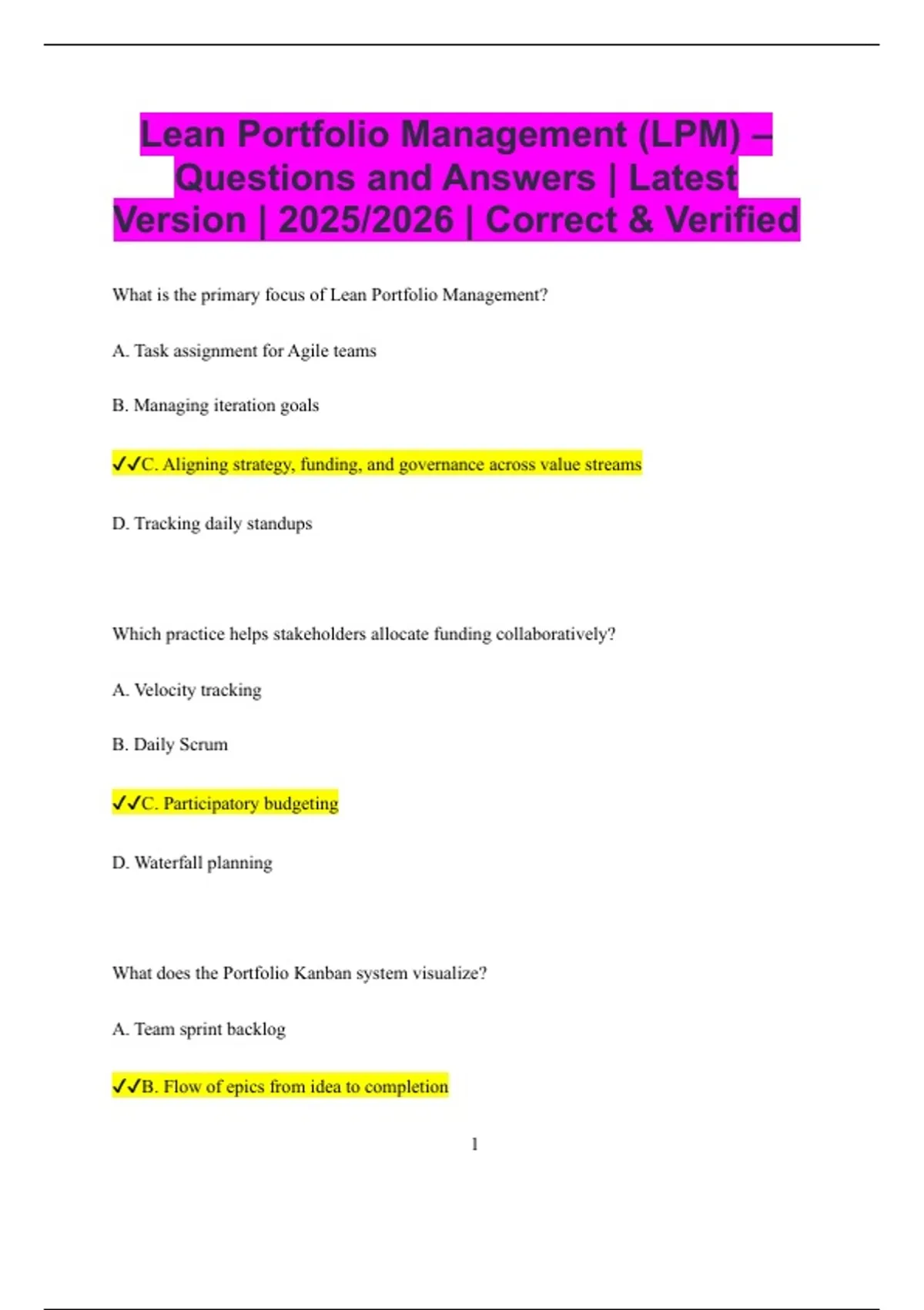 Lean Portfolio Management (LPM) – Questions and Answers | Latest ...