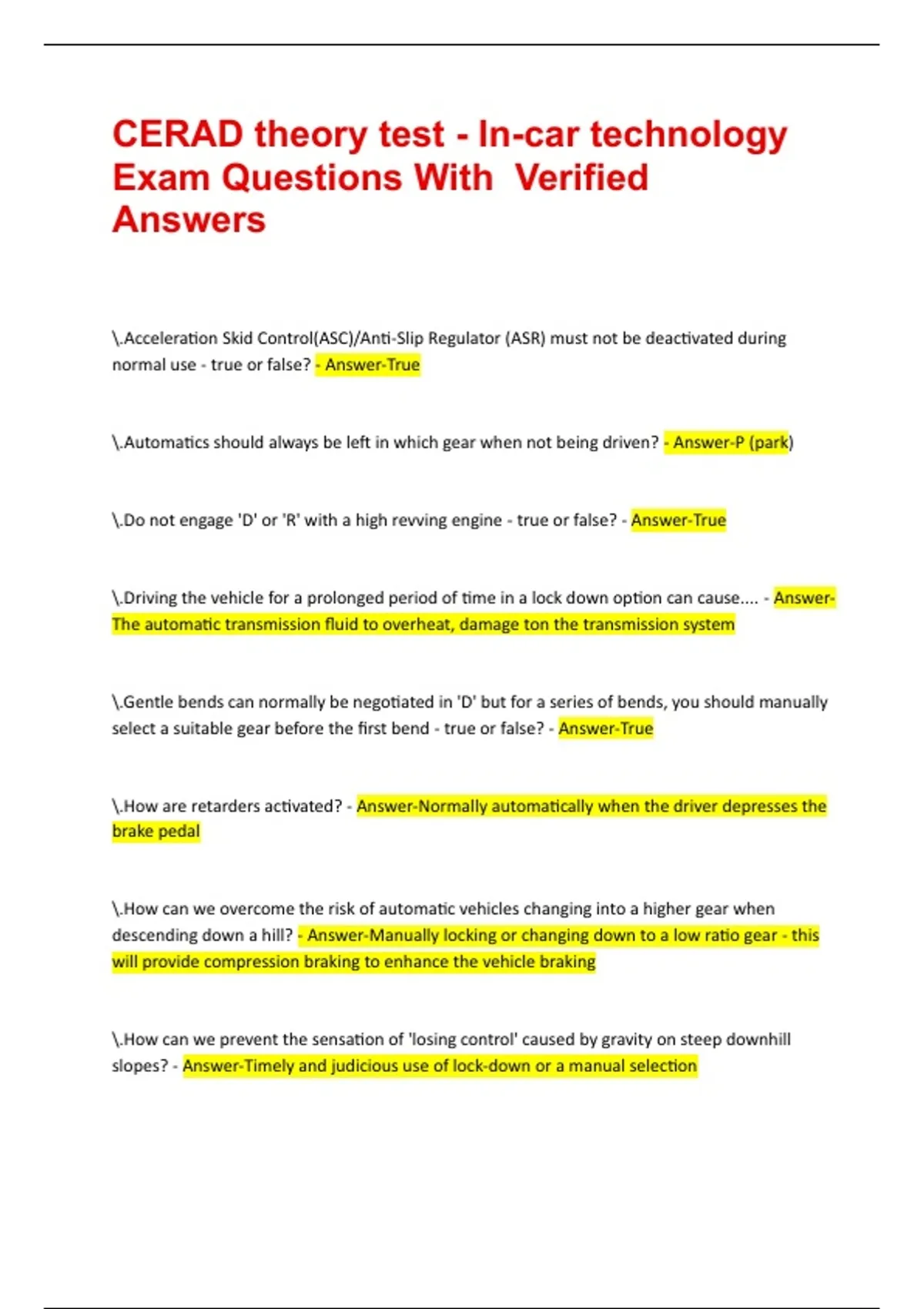 CERAD theory test - In-car technology Exam Questions With Verified ...