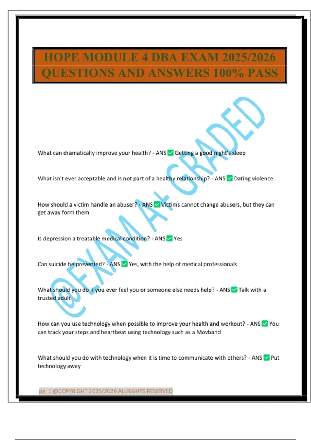 HOPE MODULE 4 DBA EXAM 2025/2026 QUESTIONS AND ANSWERS 100% PASS - DBA ...