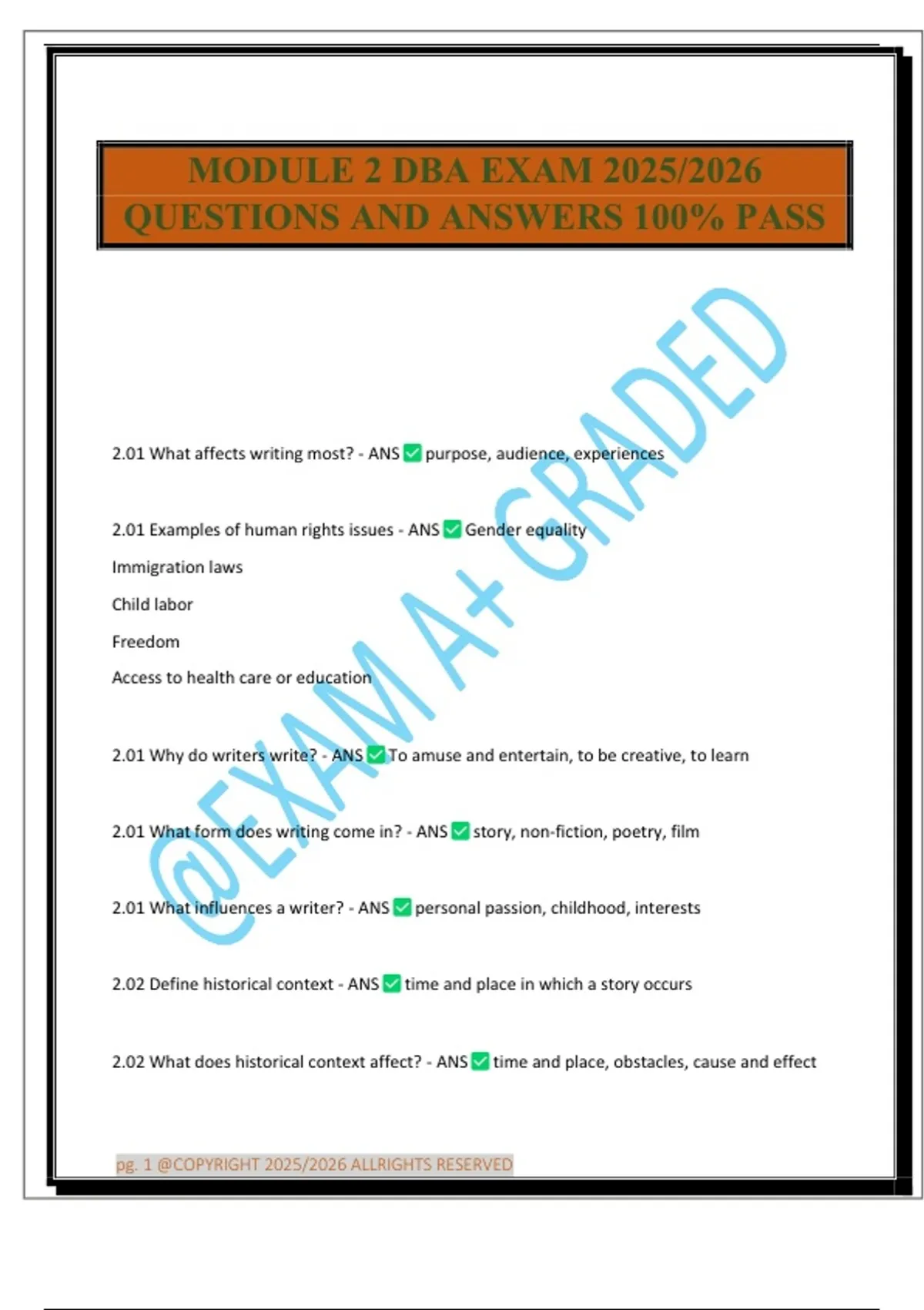MODULE 2 DBA EXAM 2025/2026 QUESTIONS AND ANSWERS 100% PASS - DBA ...