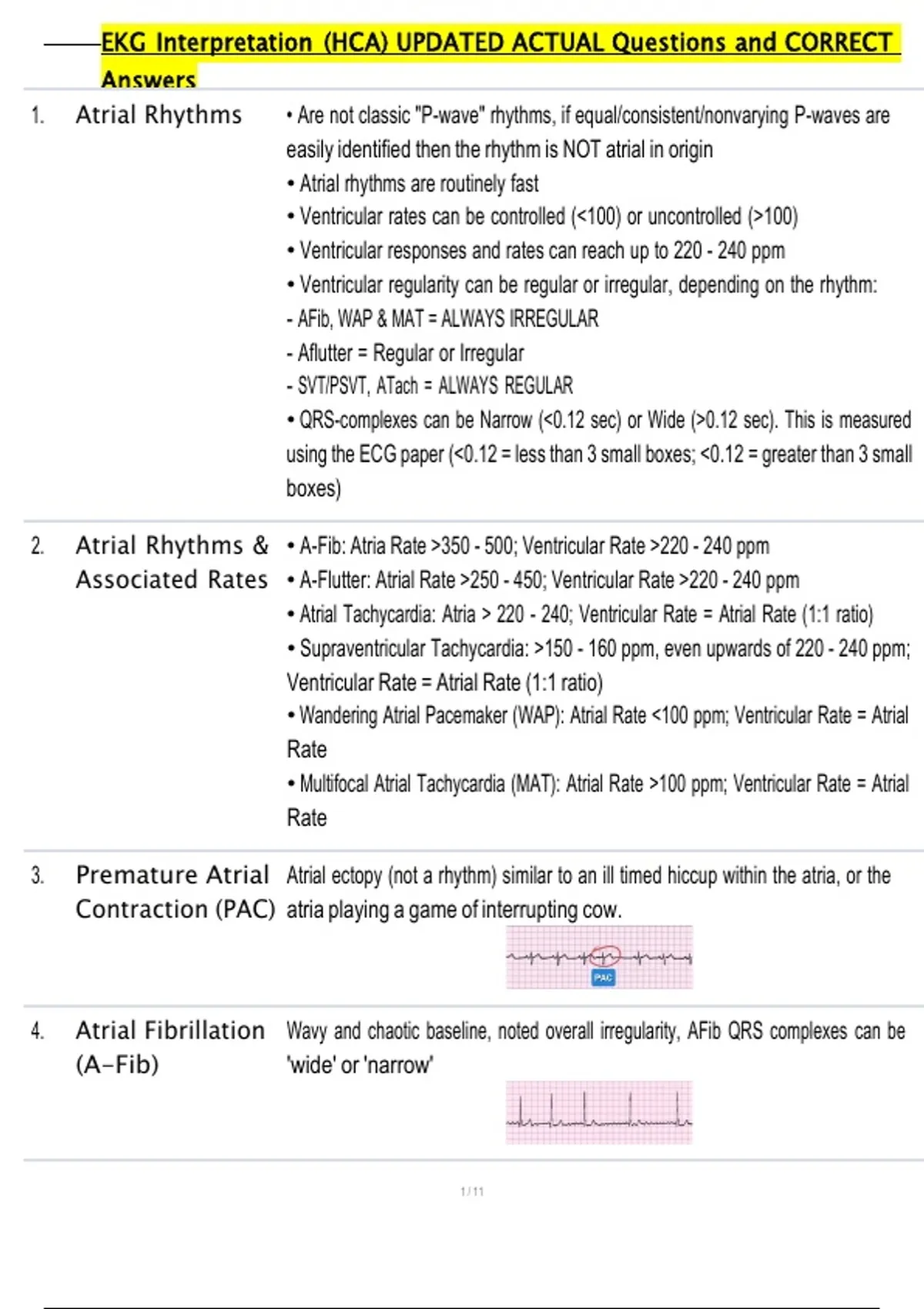 EKG Interpretation (HCA) UPDATED ACTUAL Questions and CORRECT Answers ...