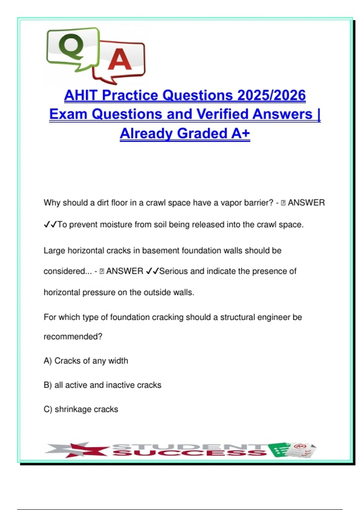 AHIT Home Inspection Exam | 100+ Questions with Answers | Structural ...