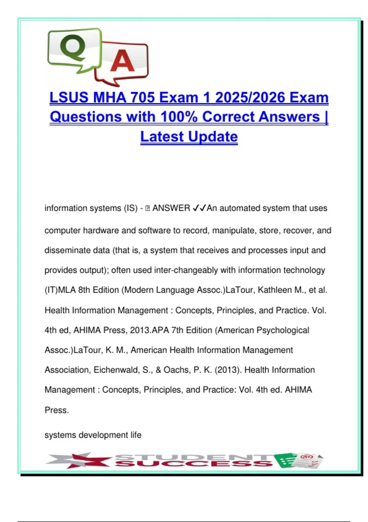 MHA 705 – Health Information Systems Exam | 100 Questions with Answers ...