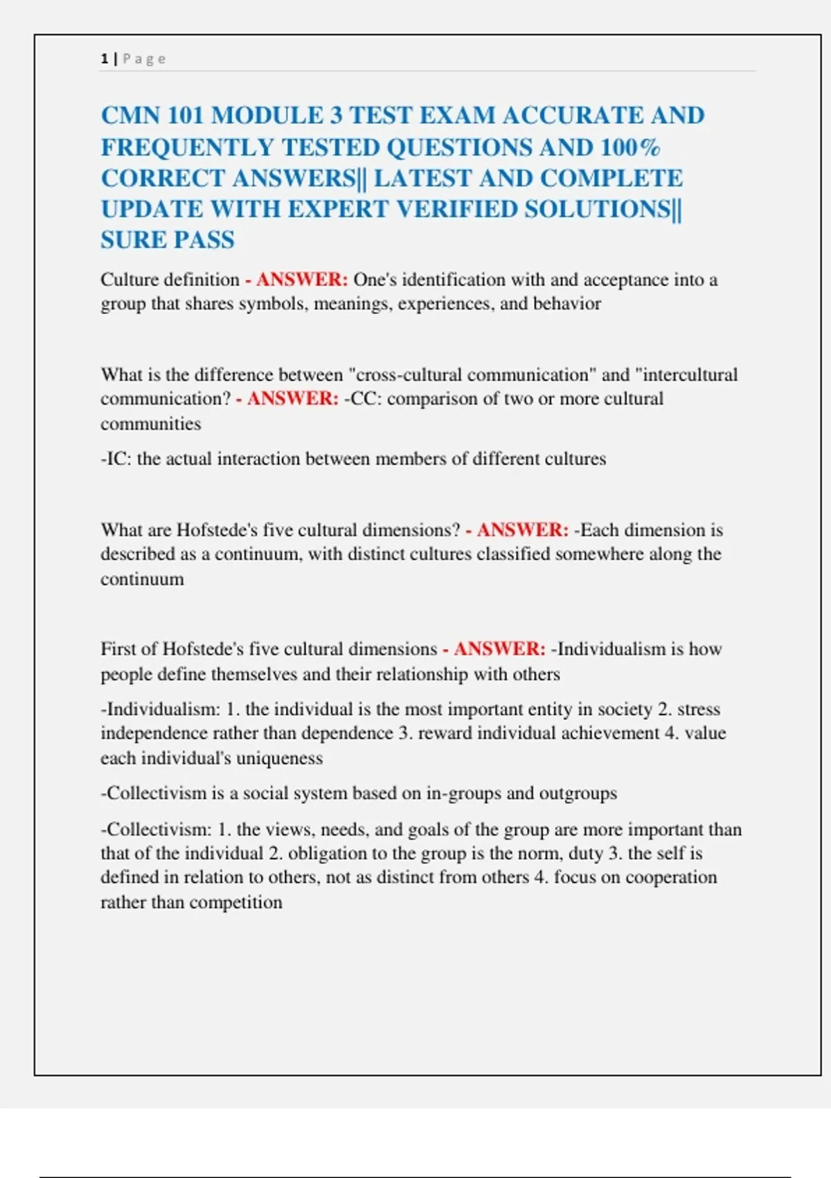 CMN 101 MODULE 3 TEST EXAM ACCURATE AND FREQUENTLY TESTED QUESTIONS AND ...