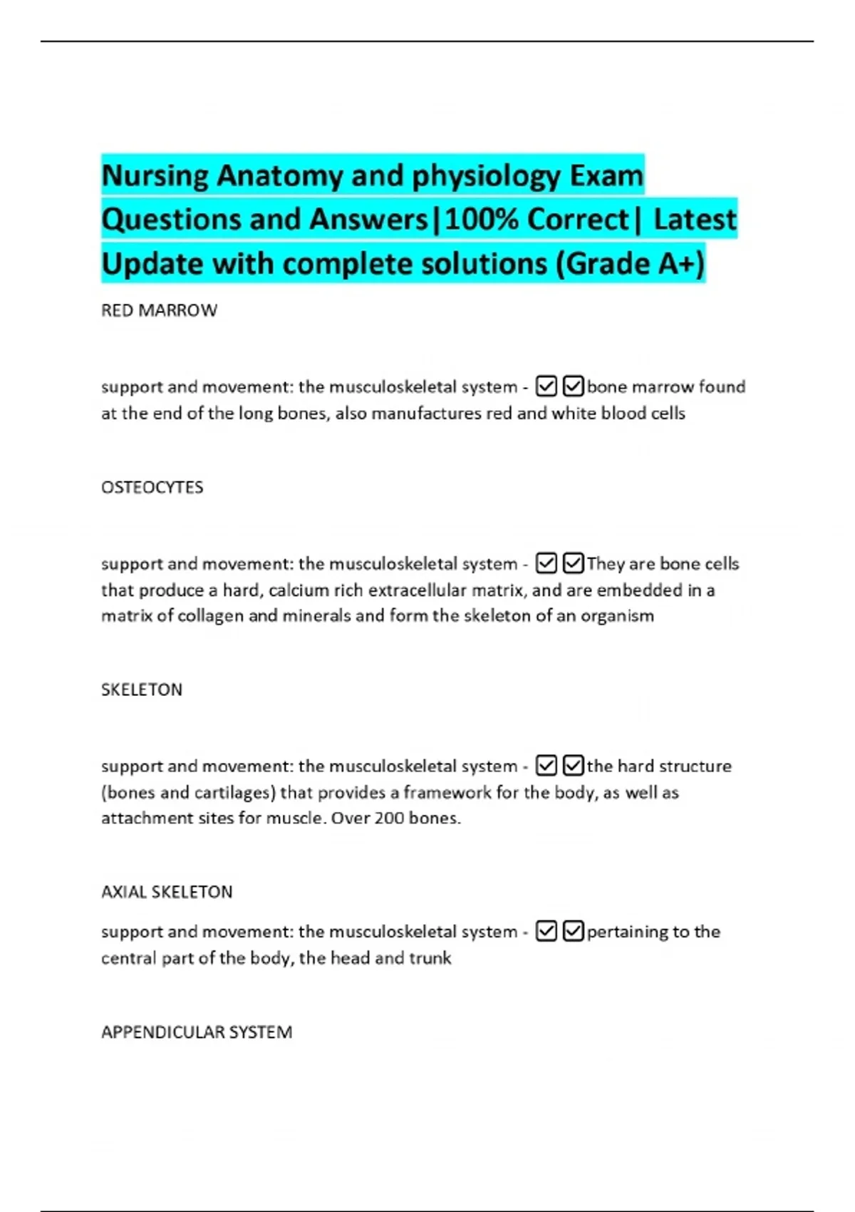 Nursing Anatomy and physiology Exam Questions and Answers|100% Correct ...