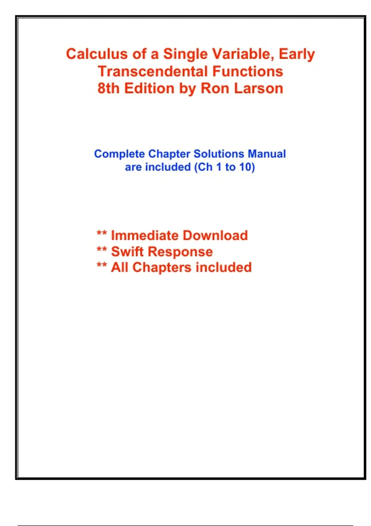 Solutions Manual for Calculus of a Single Variable, Early Transcendental Functions 8th Edition ...