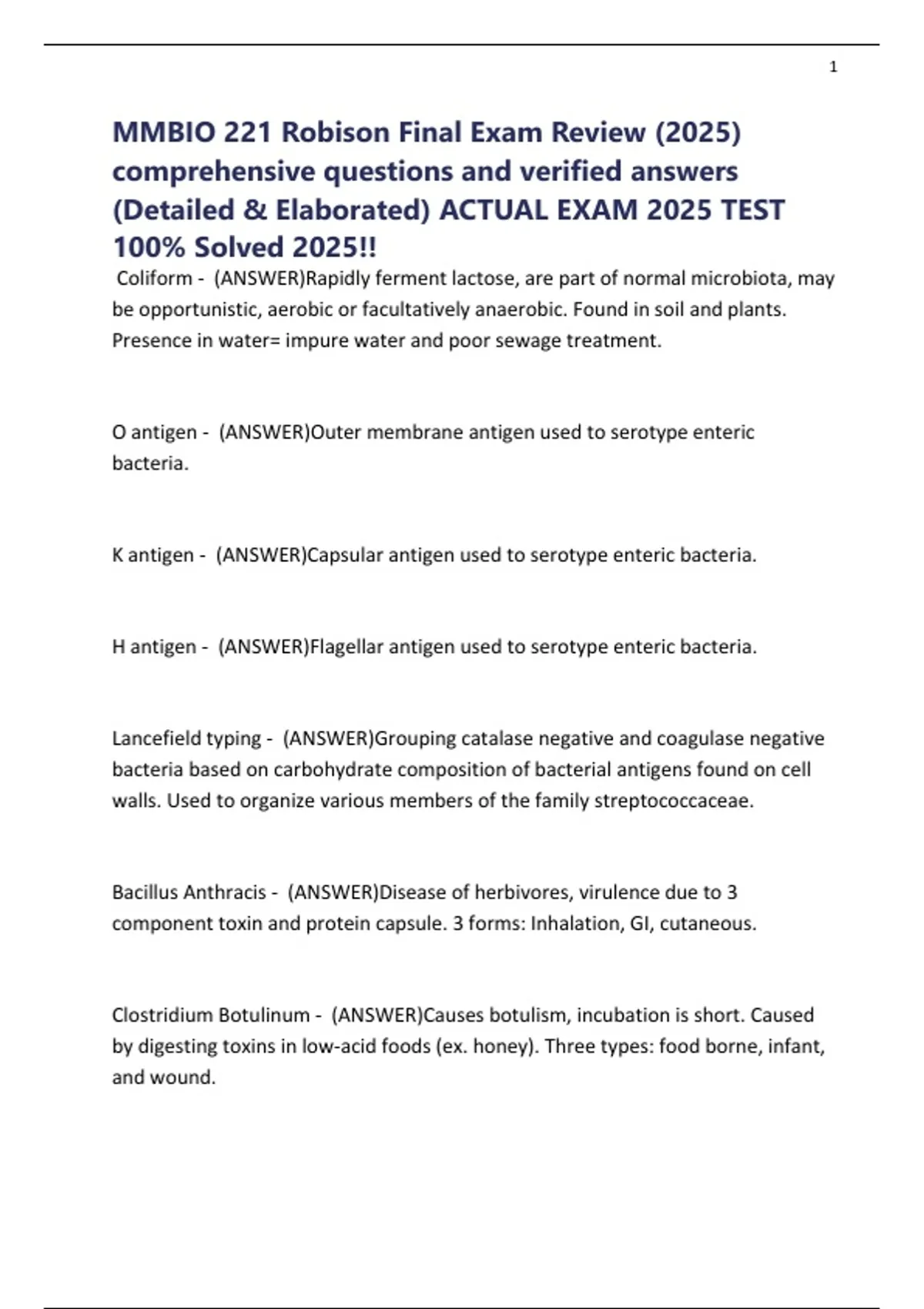MMBIO 221 Robison Final Exam Review (2025) comprehensive questions and ...