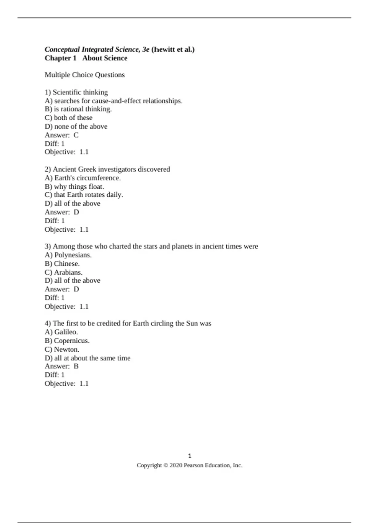 test bank, practice questions: Conceptual Integrated Science - Hewitt ...