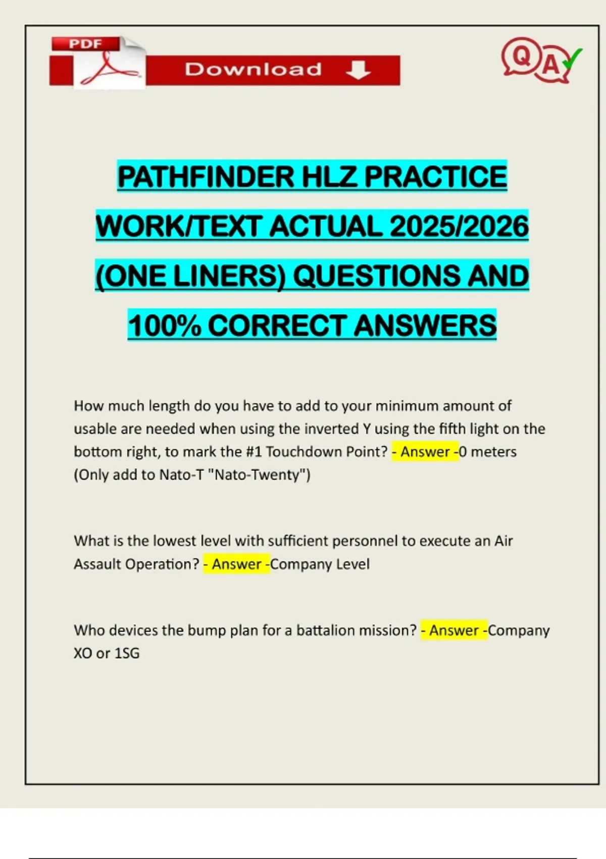 PATHFINDER HLZ PRACTICE WORK/TEXT ACTUAL 2025/2026 (ONE LINERS ...