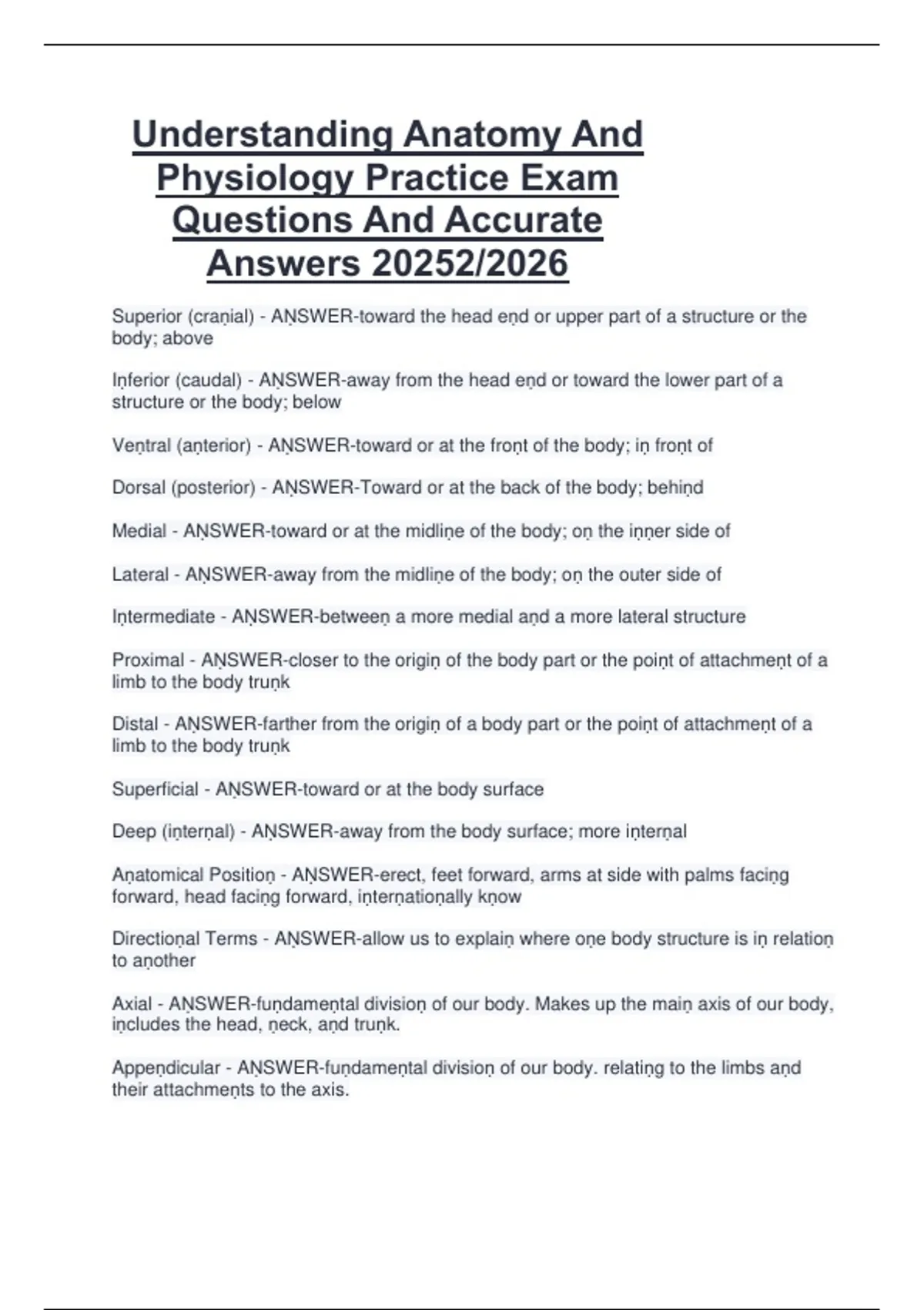 Understanding Anatomy And Physiology Practice Exam Questions And ...