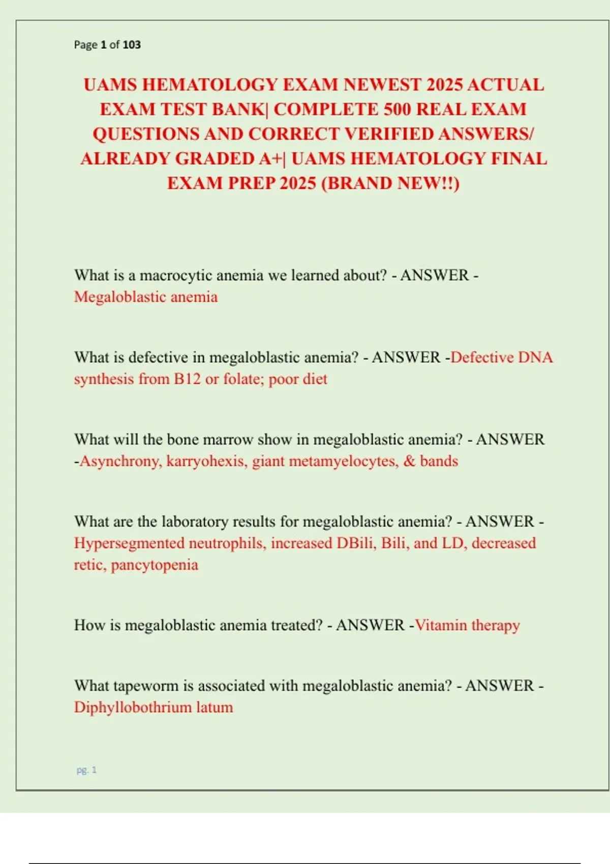 UAMS HEMATOLOGY EXAM NEWEST 2025 ACTUAL EXAM TEST BANK| COMPLETE 500 ...