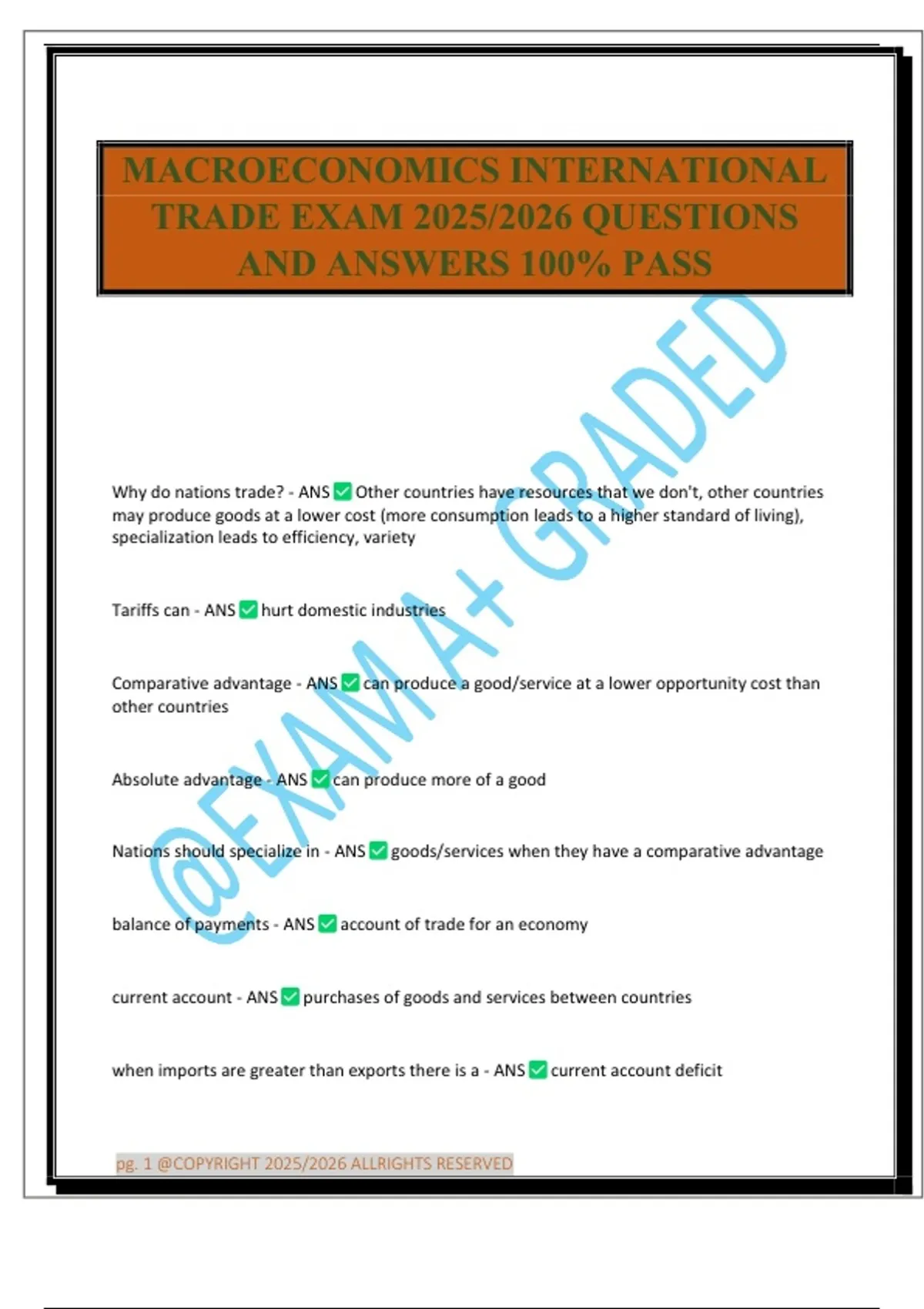 MACROECONOMICS INTERNATIONAL TRADE EXAM 2025/2026 QUESTIONS AND ANSWERS ...