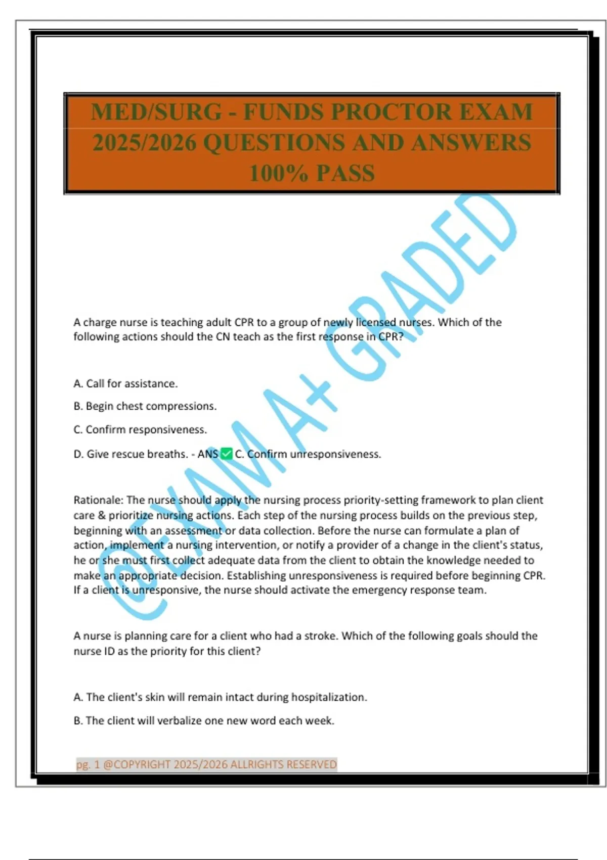 MED/SURG - FUNDS PROCTOR EXAM 2025/2026 QUESTIONS AND ANSWERS 100% PASS ...