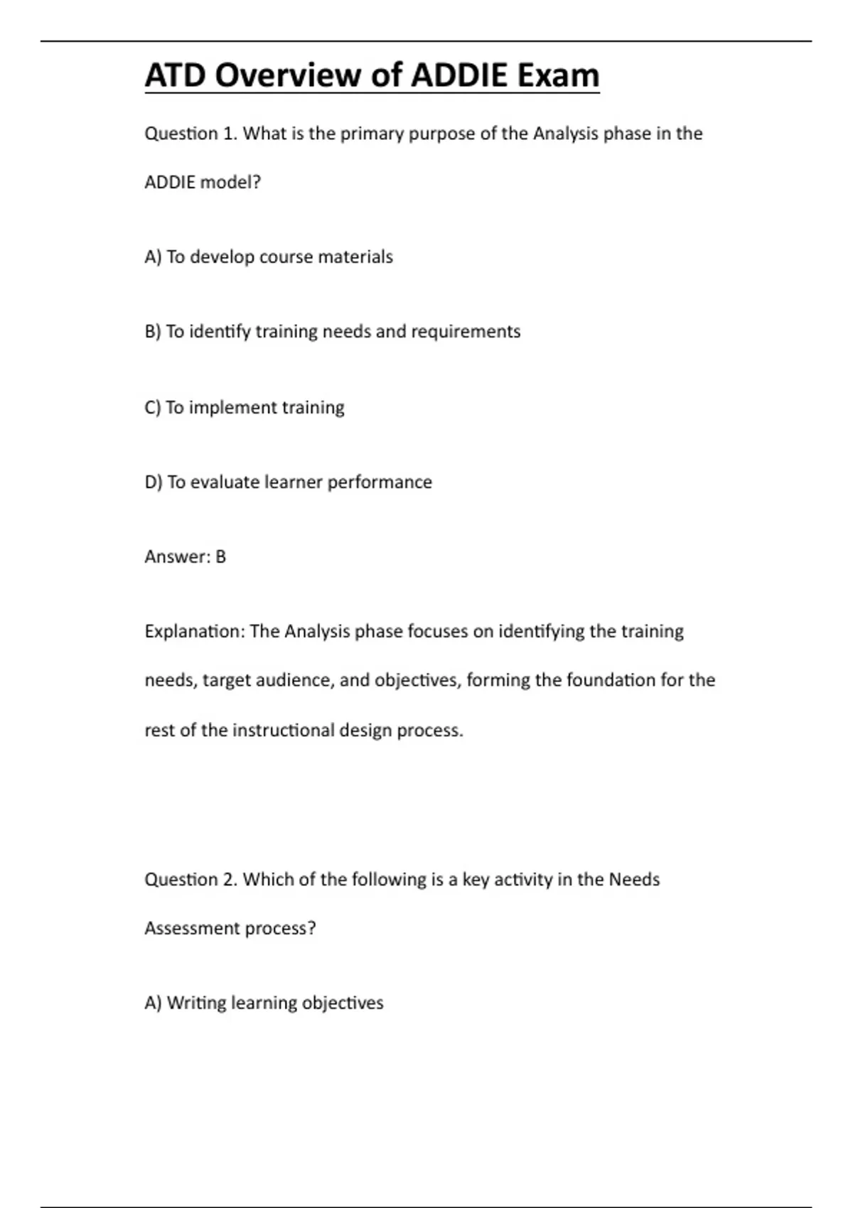 ATD Overview of ADDIE Exam - Computer - Stuvia US
