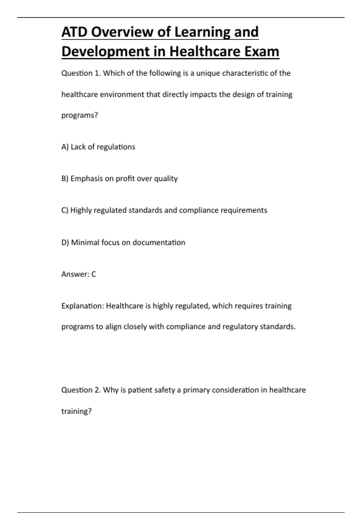 ATD Overview of Learning and Development in Healthcare Exam - Computer ...