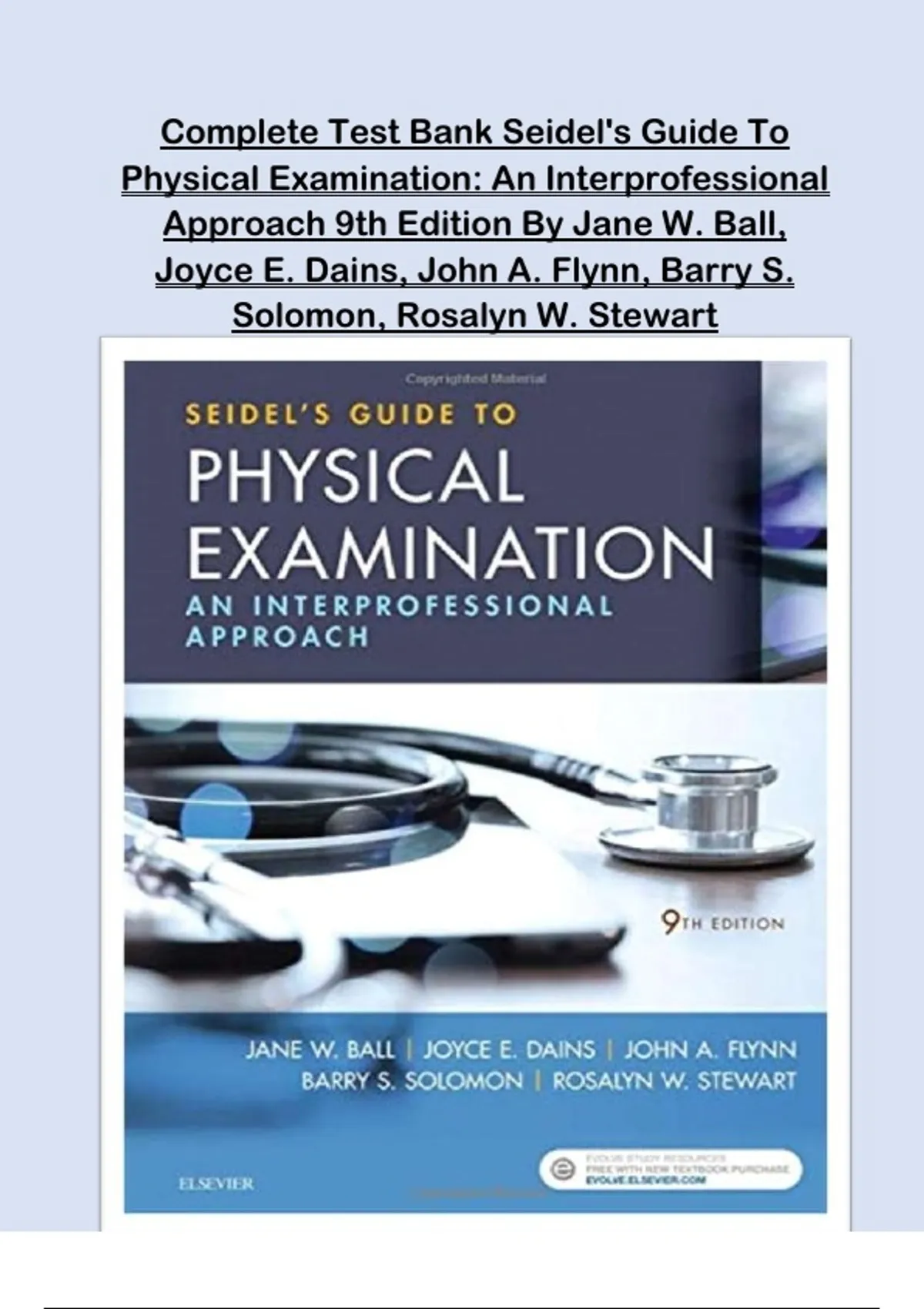 Complete Test Bank Seidel's Guide To Physical Examination: An ...