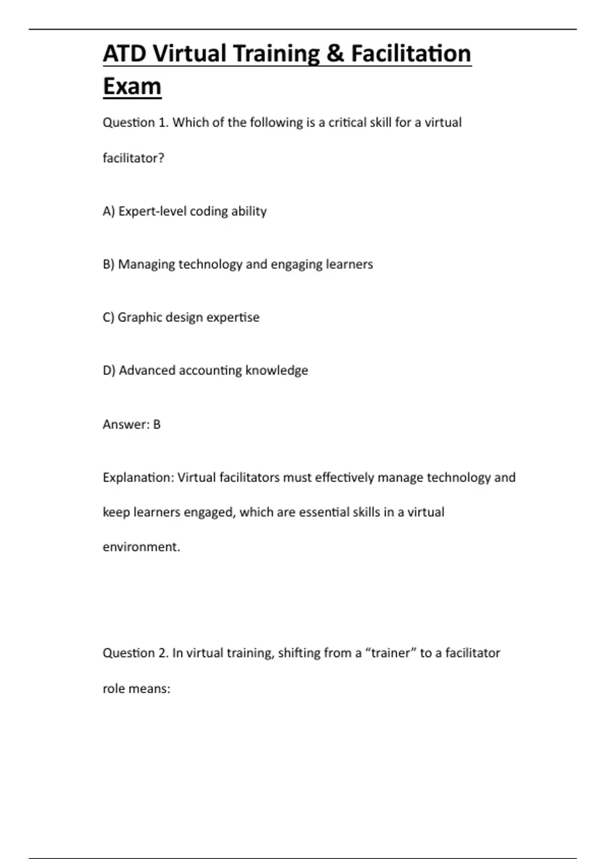 ATD Virtual Training & Facilitation Exam - Computer - Stuvia US