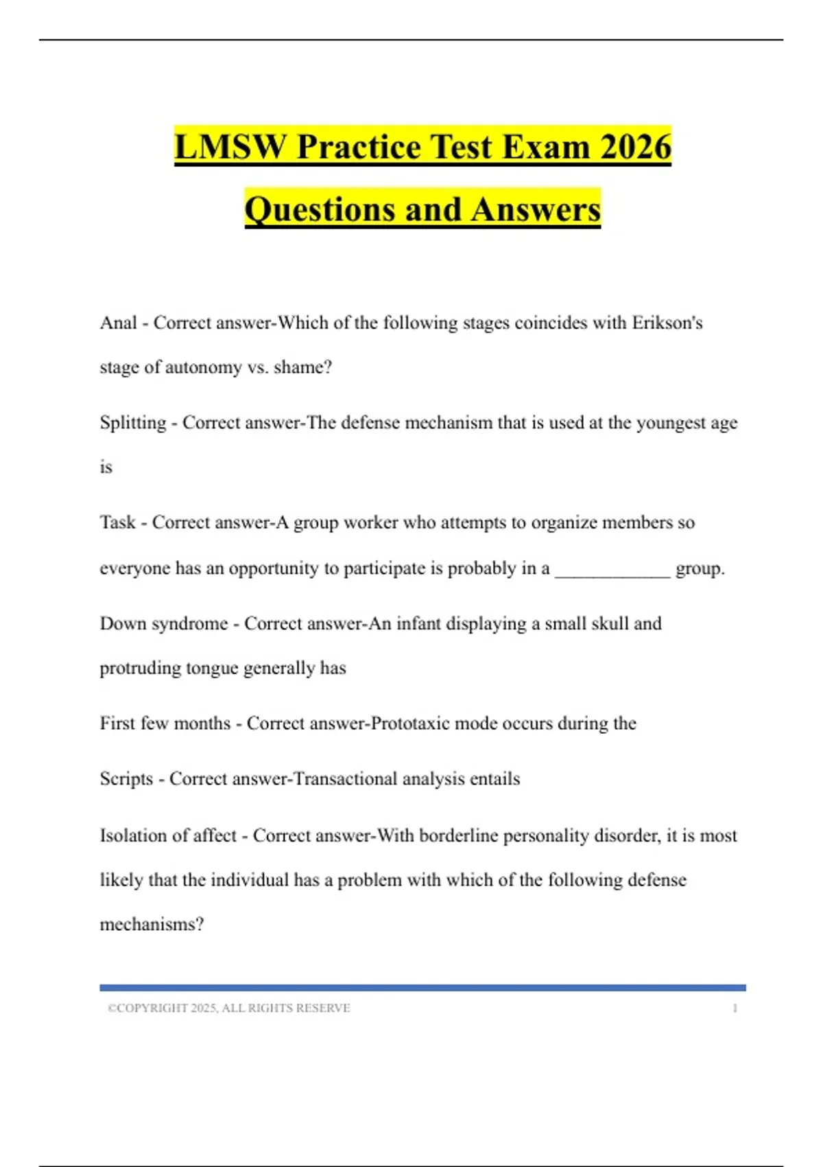 LMSW Practice Test Exam 2026 Questions and Answers - LMSW Assessment ...
