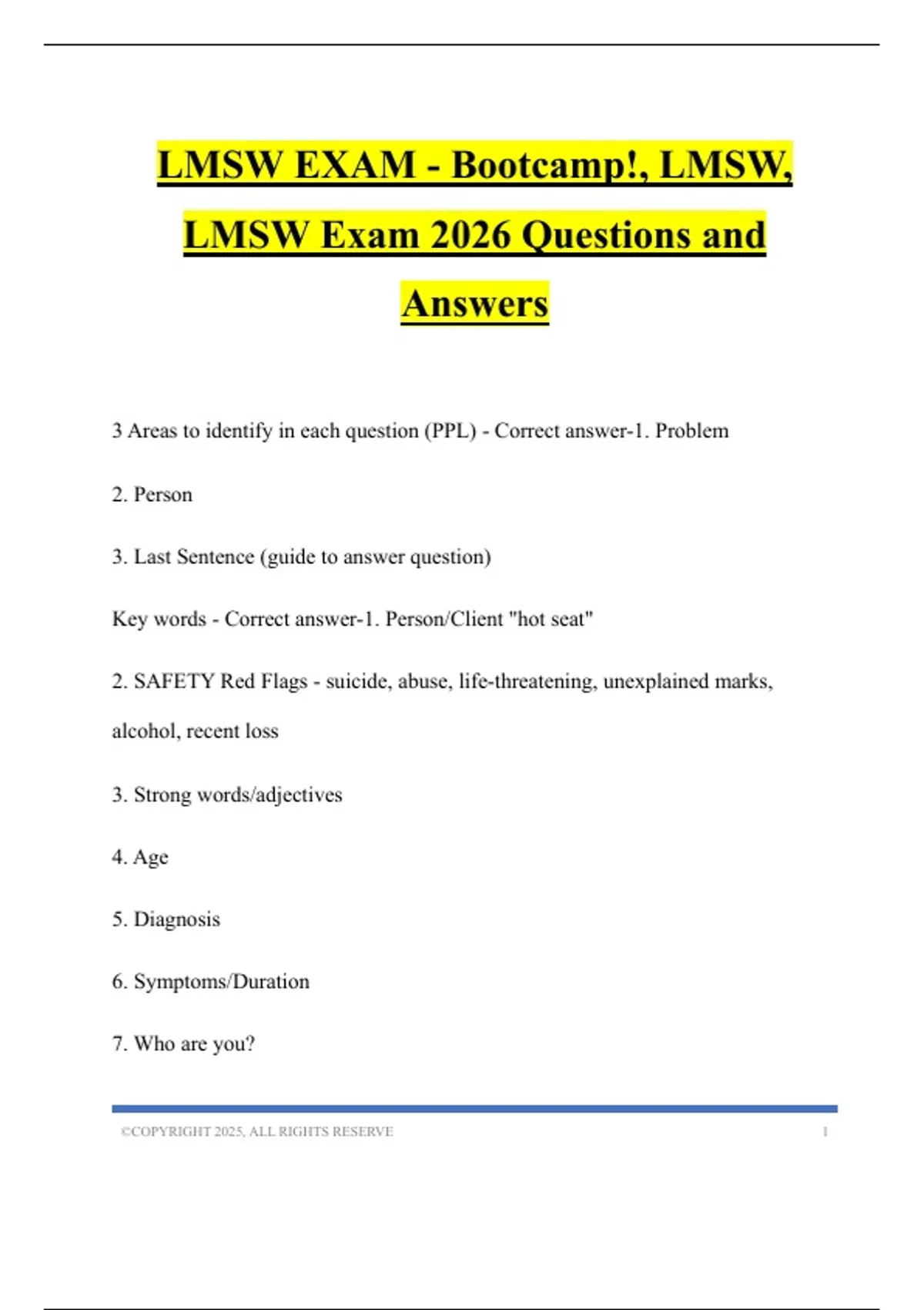 LMSW EXAM - Bootcamp!, LMSW, LMSW Exam 2026 Questions and Answers ...