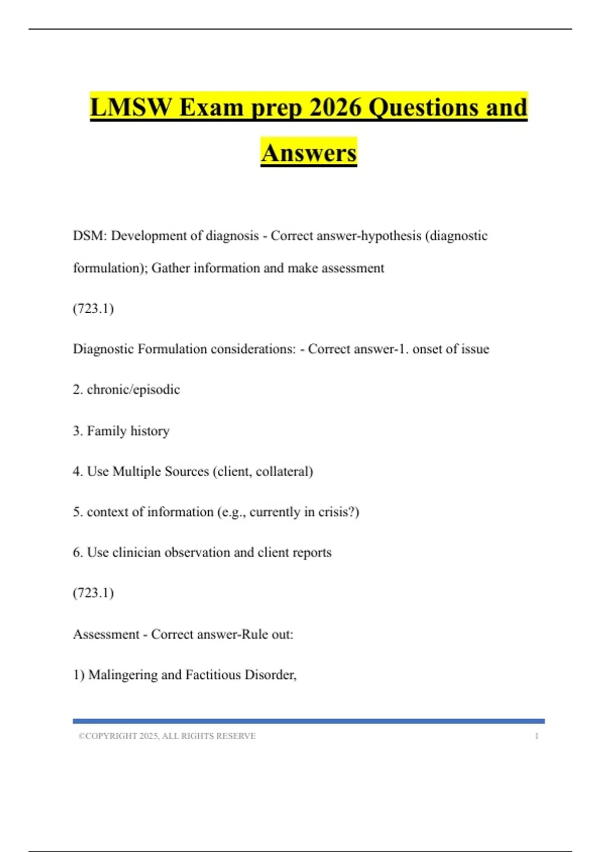 LMSW Exam prep 2026 Questions and Answers - LMSW Assessment and ...