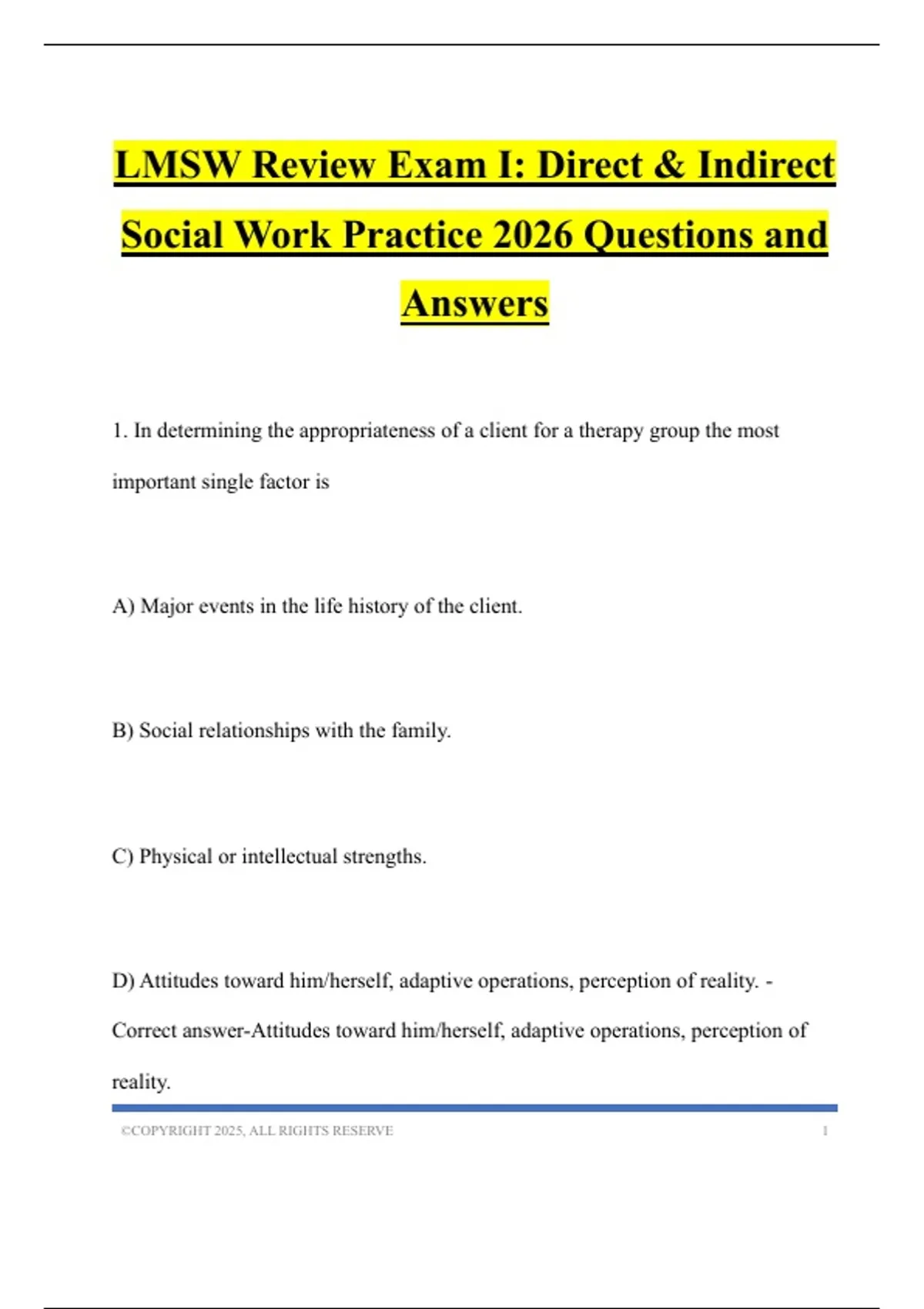 LMSW Review Exam I: Direct & Indirect Social Work Practice 2026 ...
