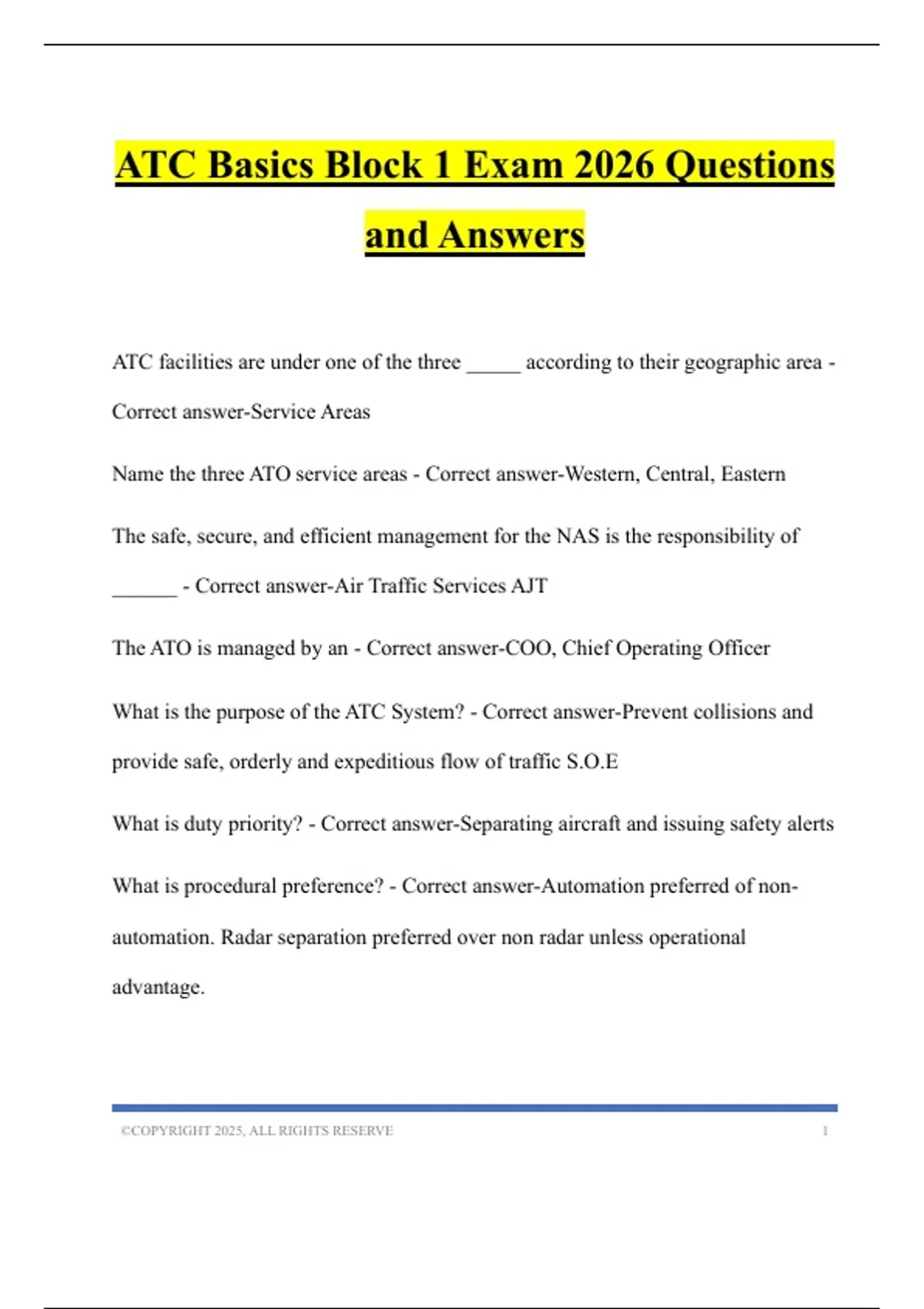 ATC Basics Block 1 Exam 2026 Questions and Answers - ATC Basics Block 1 ...