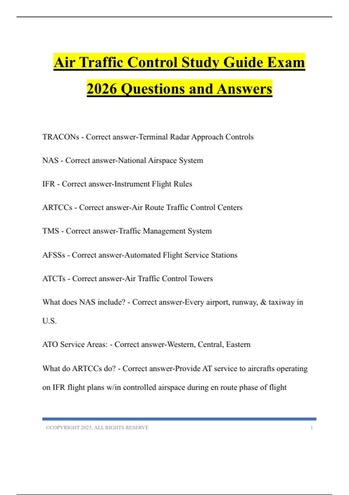 Air Traffic Control Study Guide Exam 2026 Questions and Answers - ATC ...