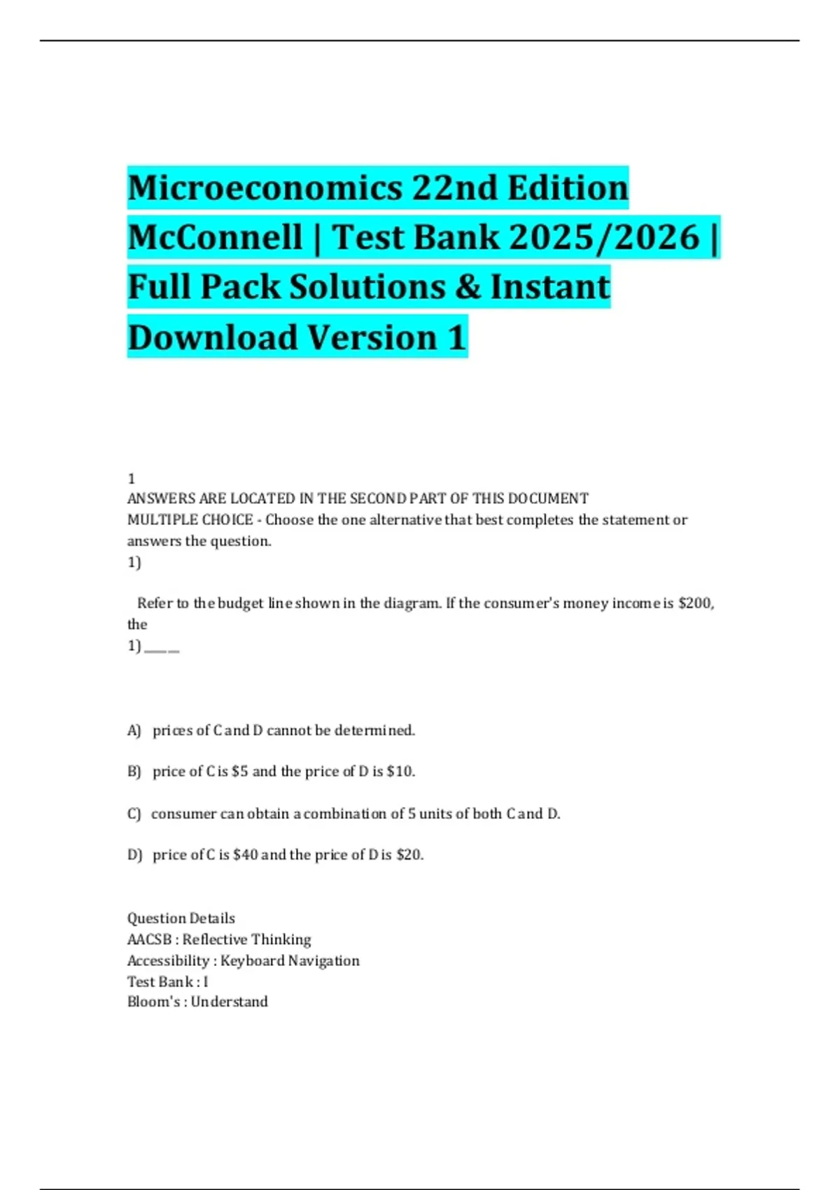 Microeconomics 22nd Edition McConnell | Test Bank 2025/2026 | Full Pack ...