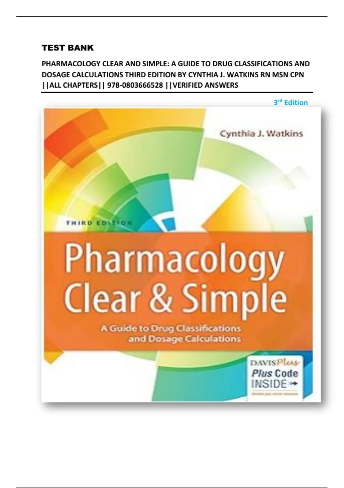 TEST BANK PHARMACOLOGY CLEAR AND SIMPLE: A GUIDE TO DRUG ...