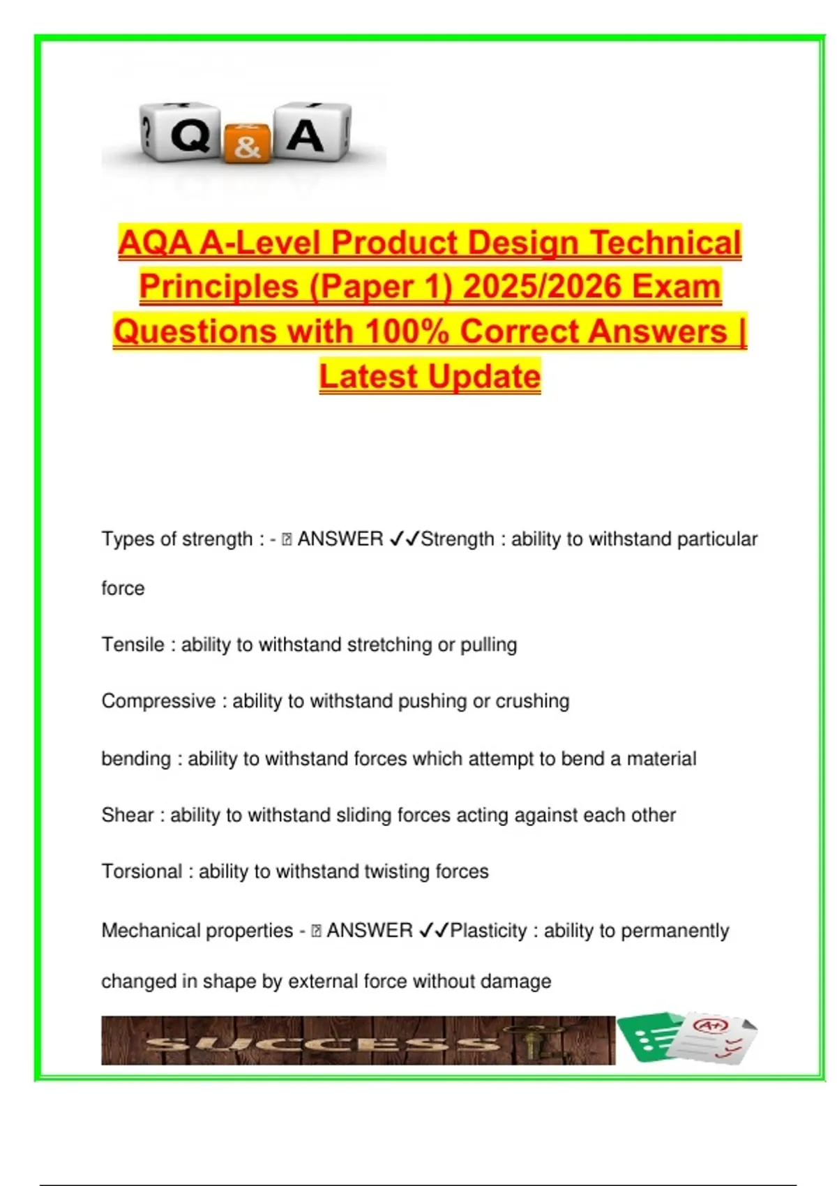 A-Level Product Design – AQA Paper 1 Technical Principles (150 ...