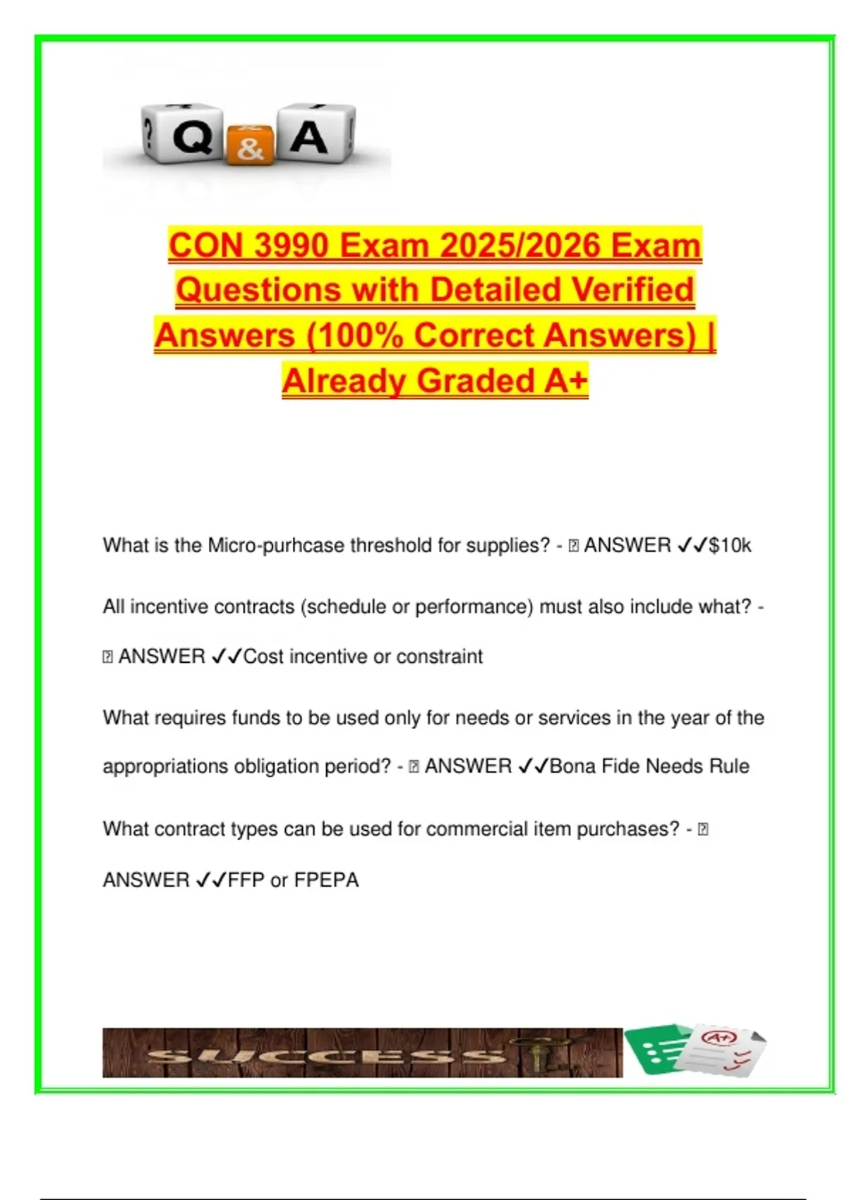 CON 3990 Final Exam (100+ Questions & Answers) | Acquisition Life Cycle ...