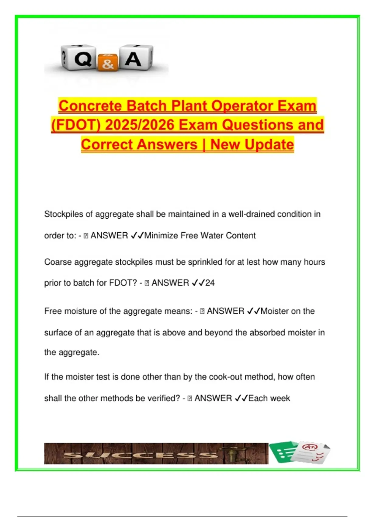 Concrete Batch Plant Operator Exam (50+ Q&A) | FDOT Standards, Cement ...