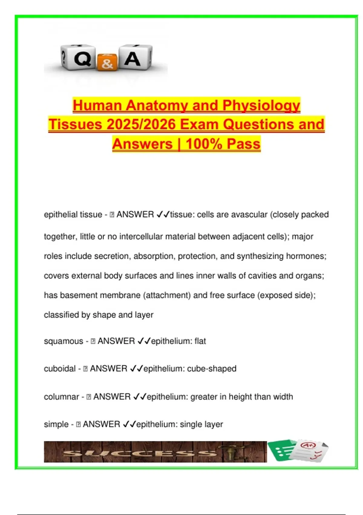 Human Anatomy & Physiology – Tissues Review | 2025/2026 | 90+ Solved ...