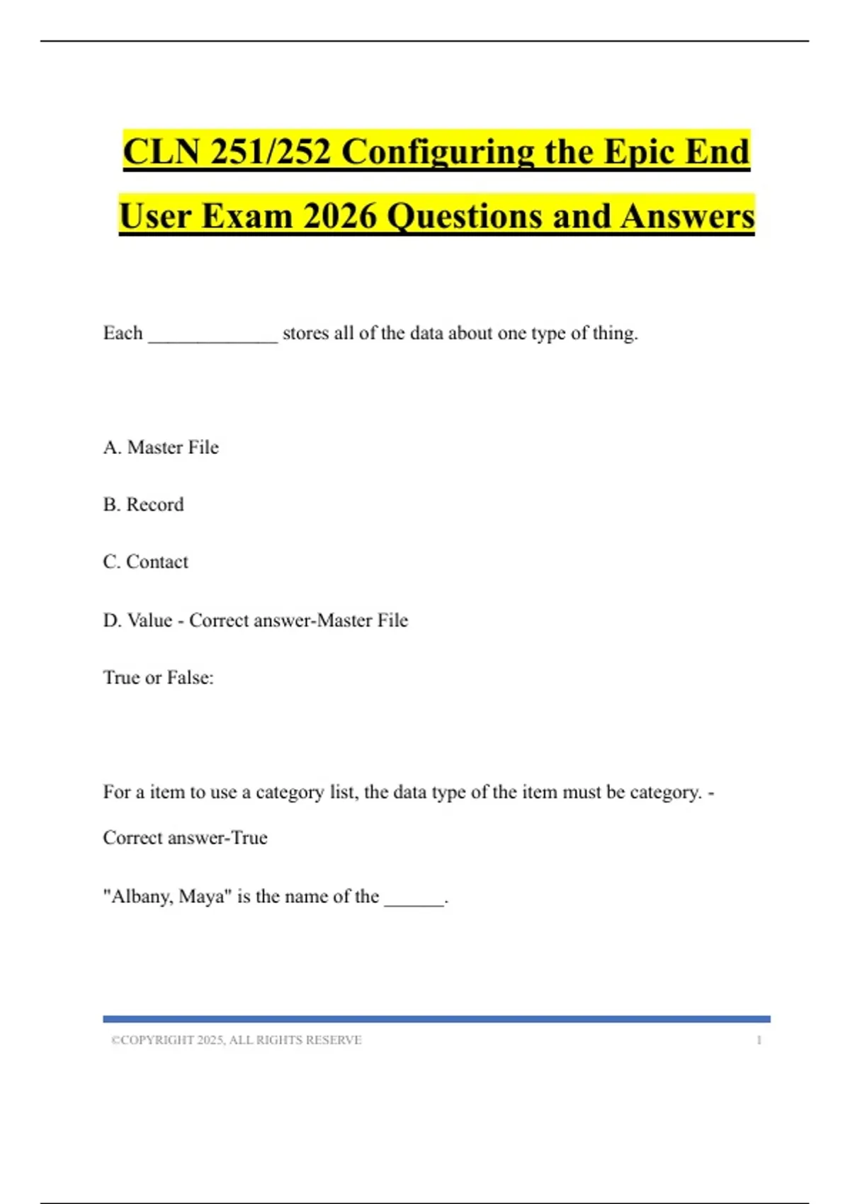 CLN 251/252 Configuring the Epic End User Exam 2026 Questions and ...