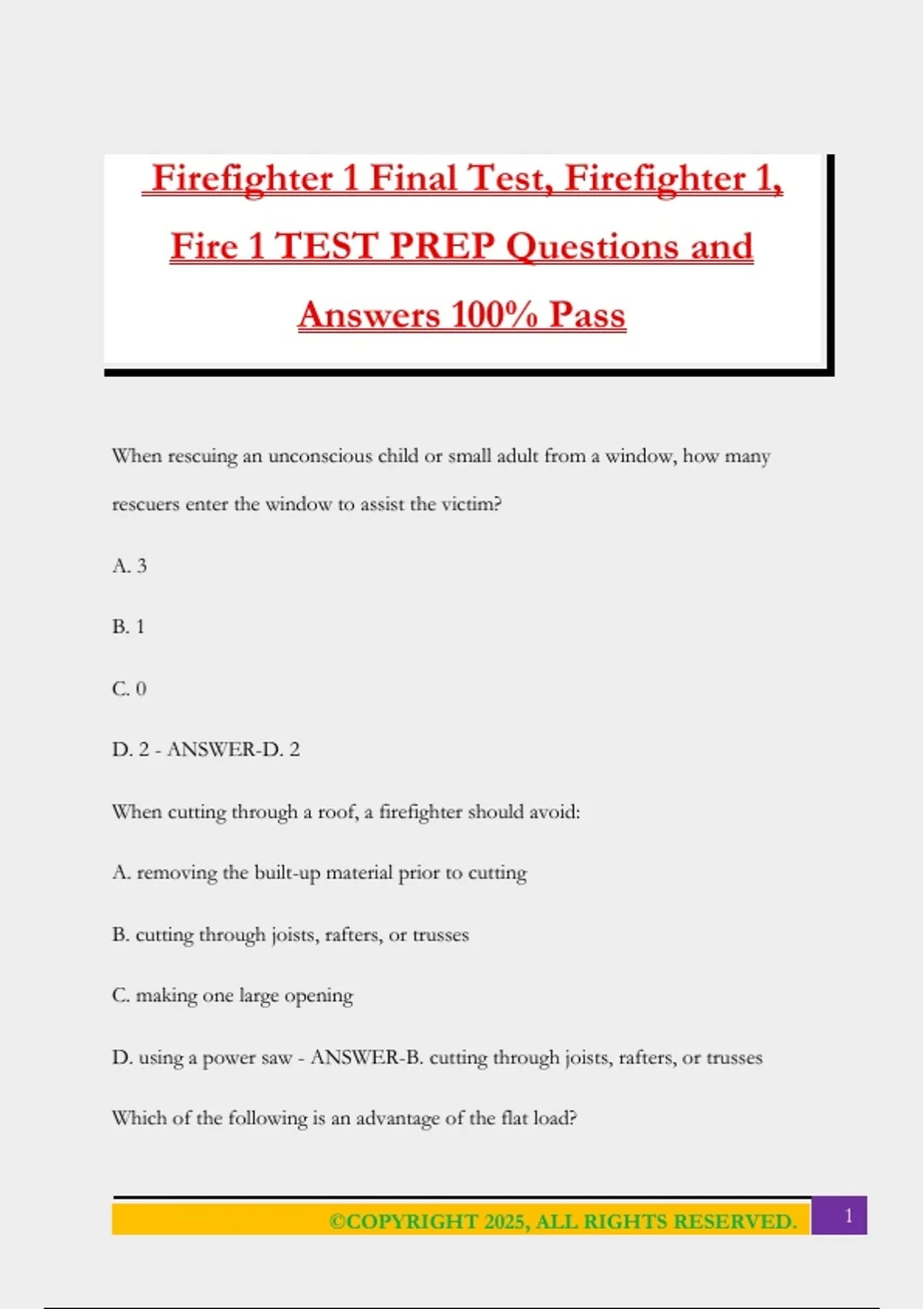 Firefighter 1 Final Test, Firefighter 1, Fire 1 TEST PREP Questions and ...